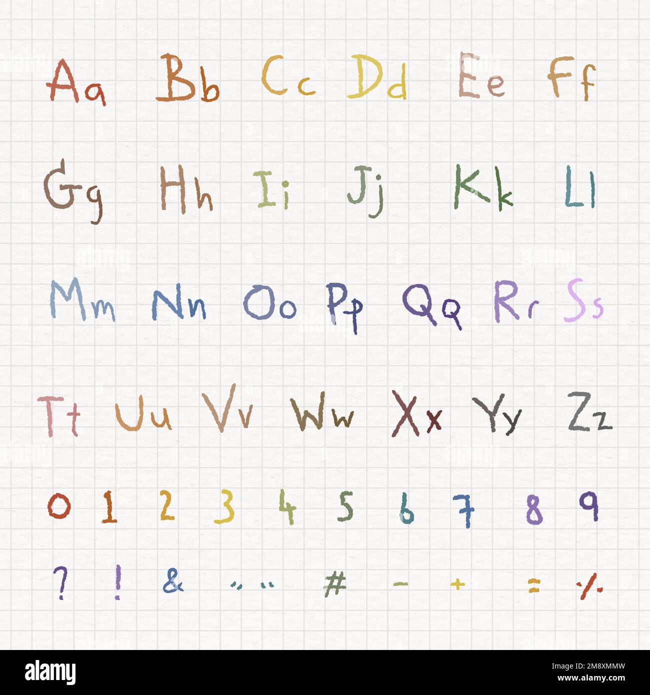 Colorful alphabet and number set on a white paper vector Stock Vector ...