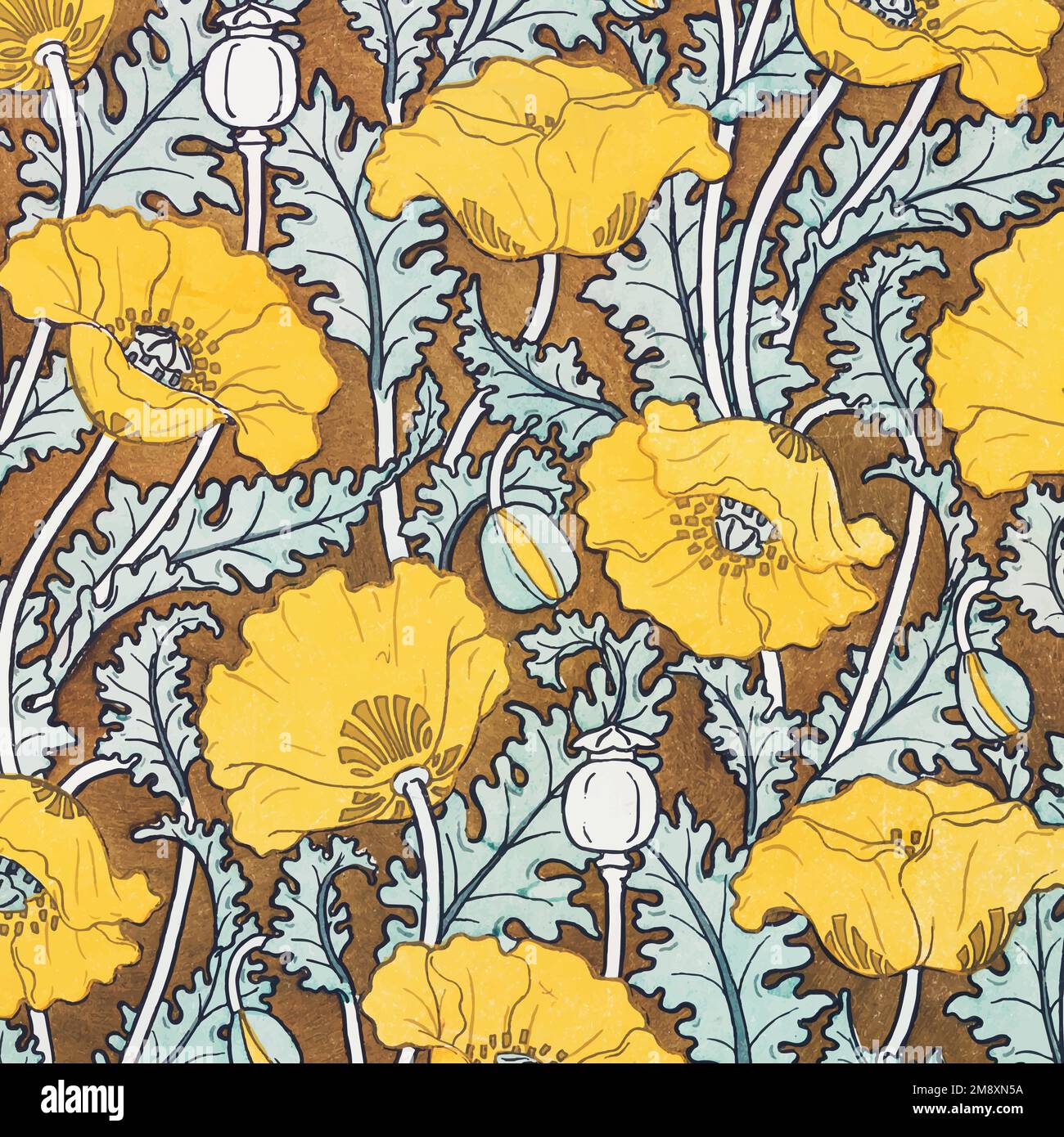 Art nouveau poppy flower pattern background vector Stock Vector Image ...