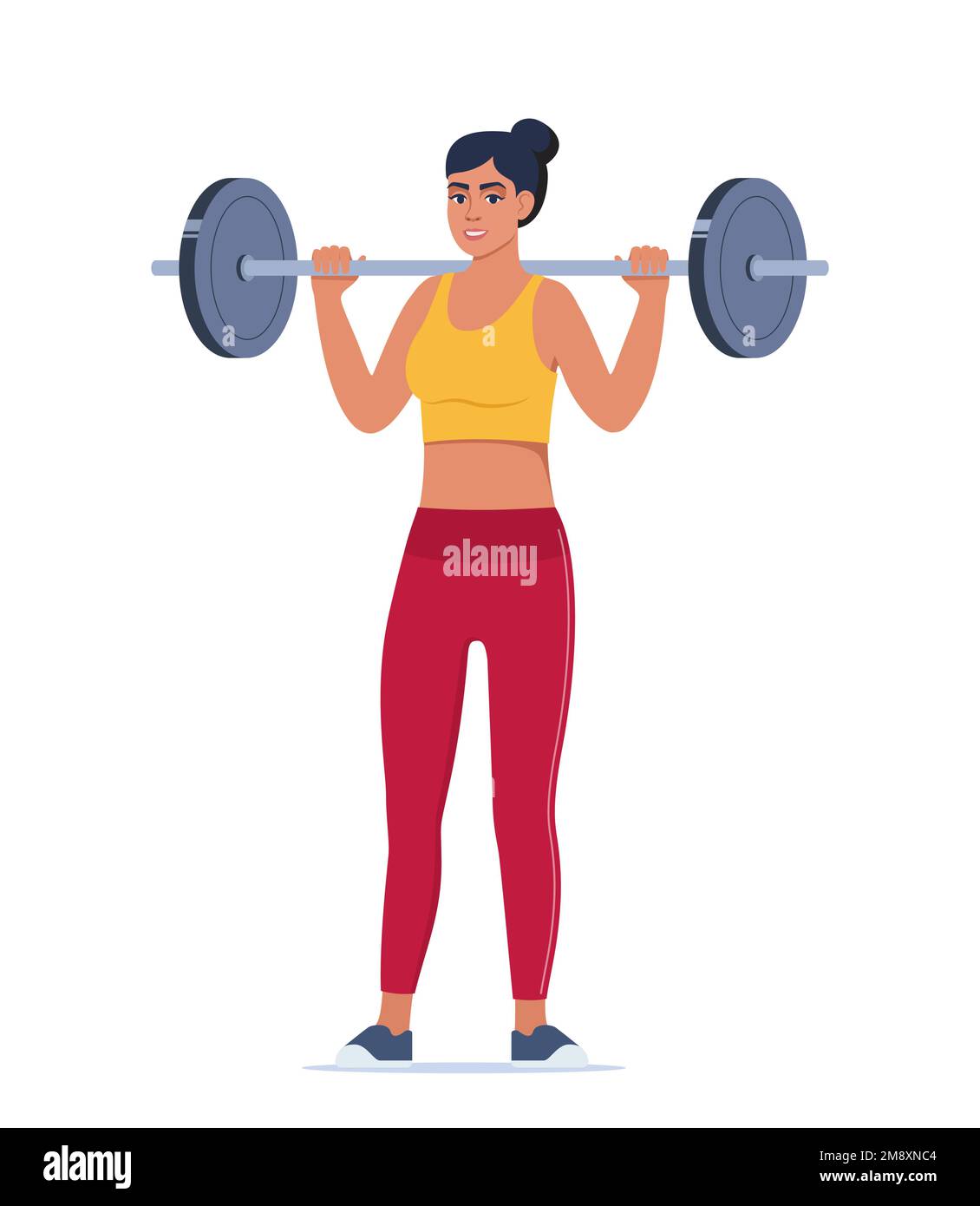 Woman doing Overhead barbell shoulder press exercise. Flat vector ...