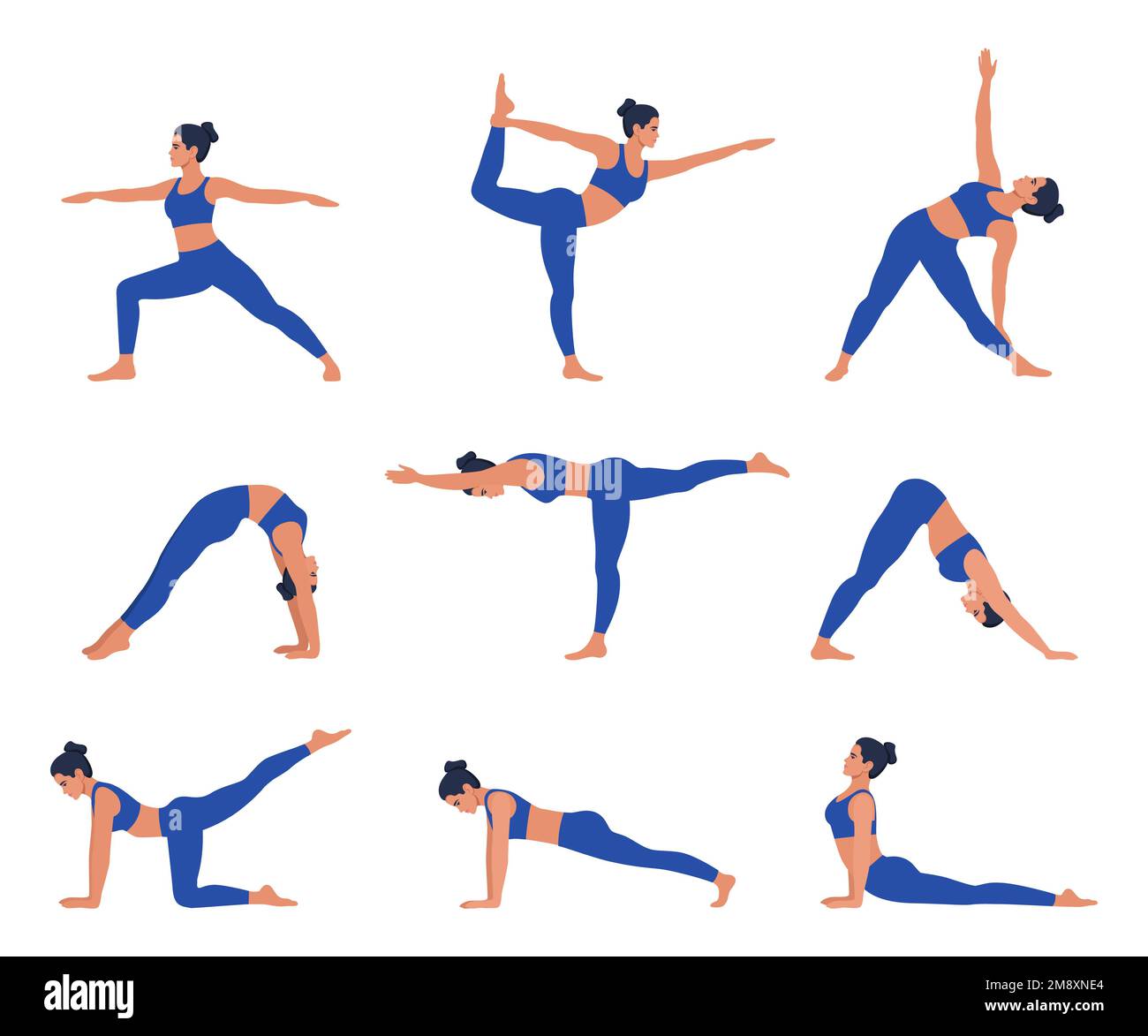 Set of yoga poses. Young women do yoga exercises. Healthy lifestyle ...