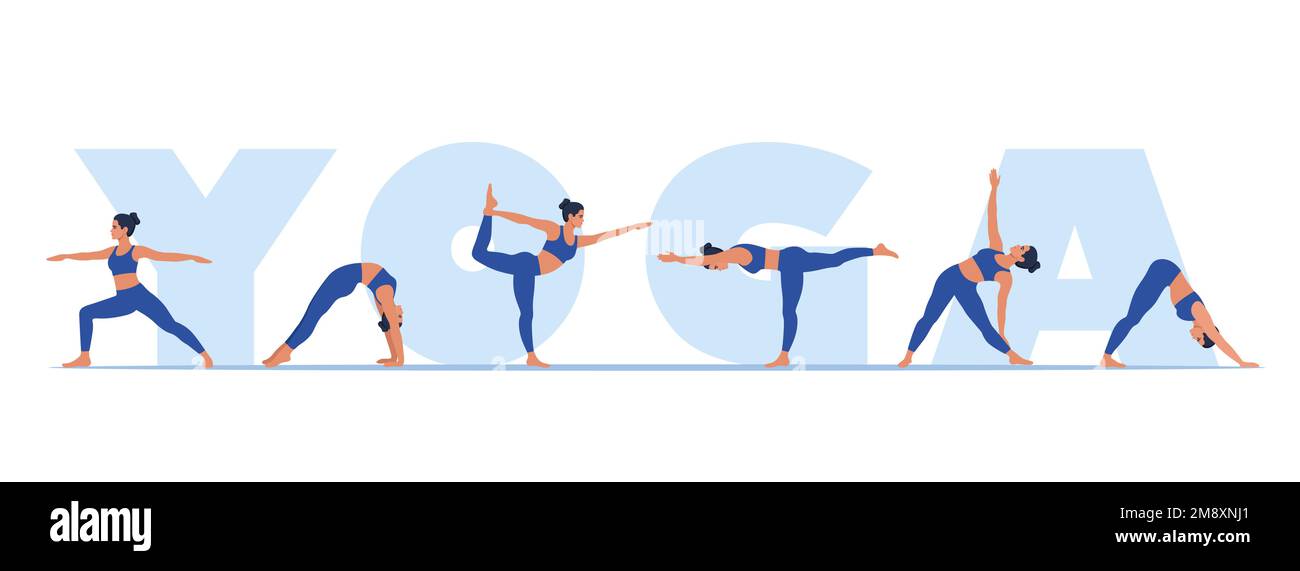 International yoga day. Yoga body posture. Yoga poses. Wellness ...