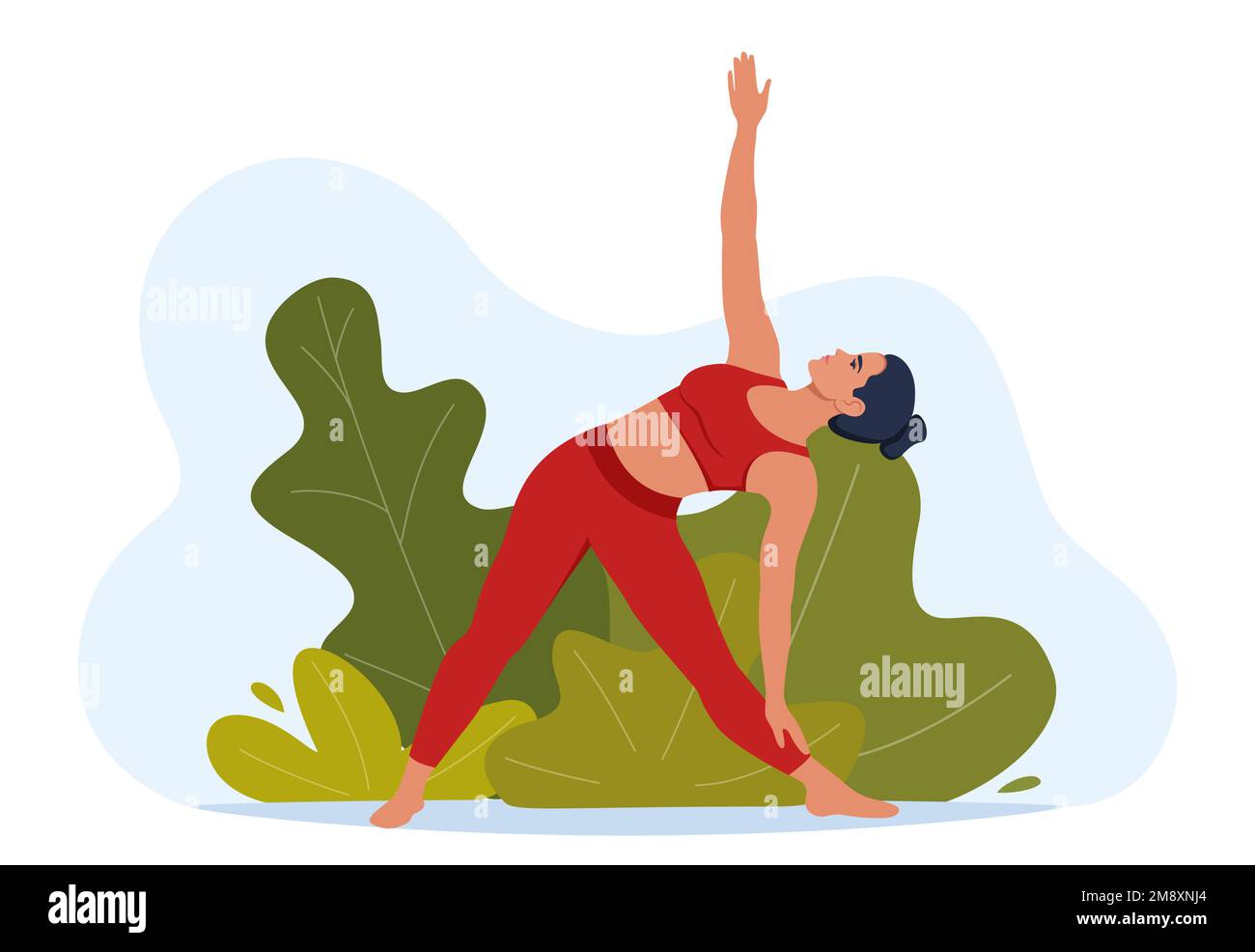 Female character doing yoga exercises on fresh air. Outdoor yoga ...