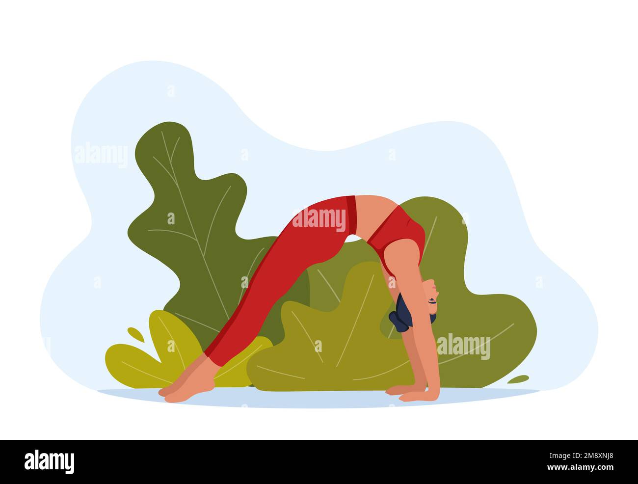 Female character doing yoga exercises on fresh air. Outdoor yoga ...