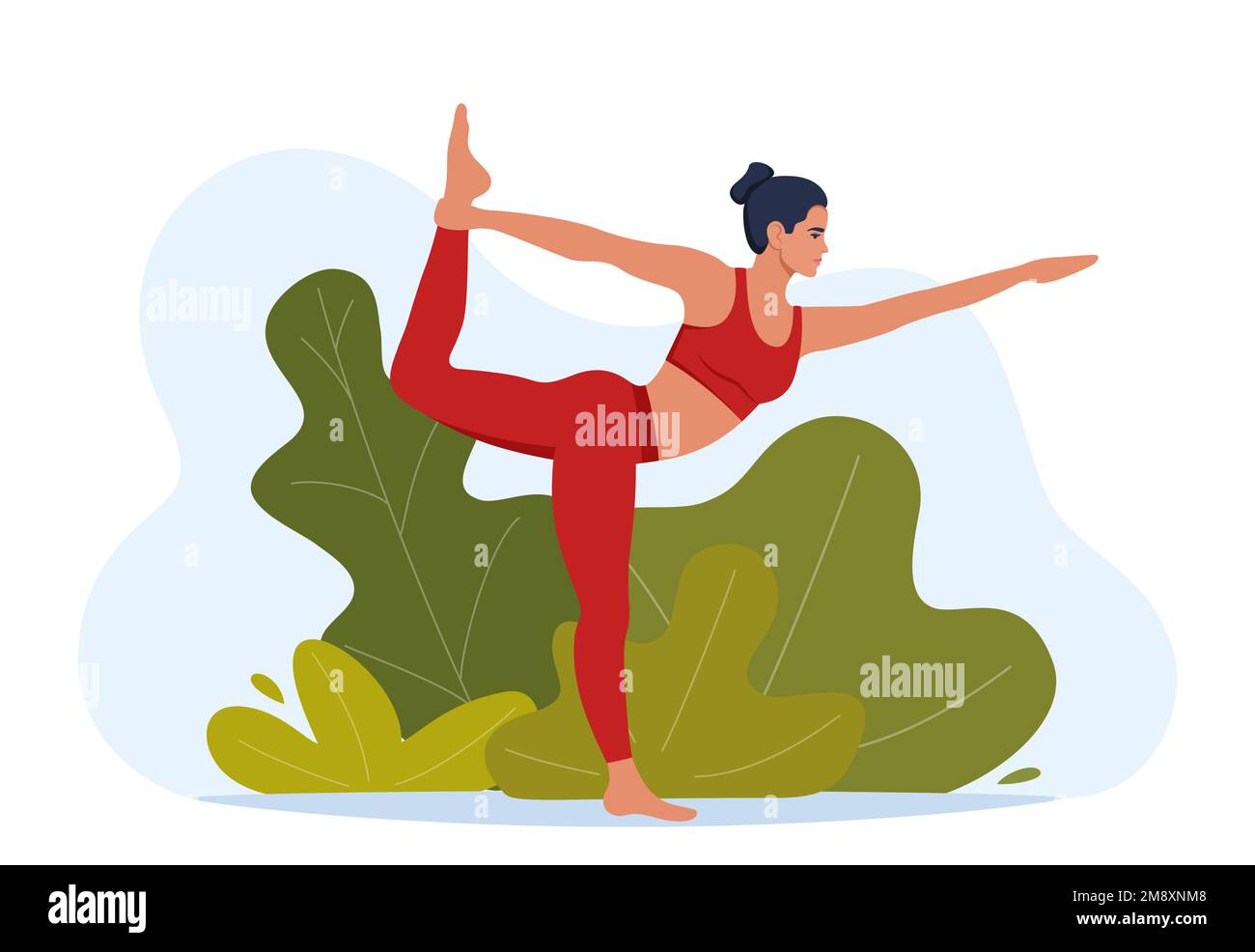 Female character doing yoga exercises on fresh air. Outdoor yoga ...