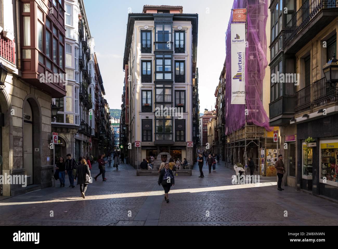Architectural detail of the Portal de Zamudio located in the Old Town ...