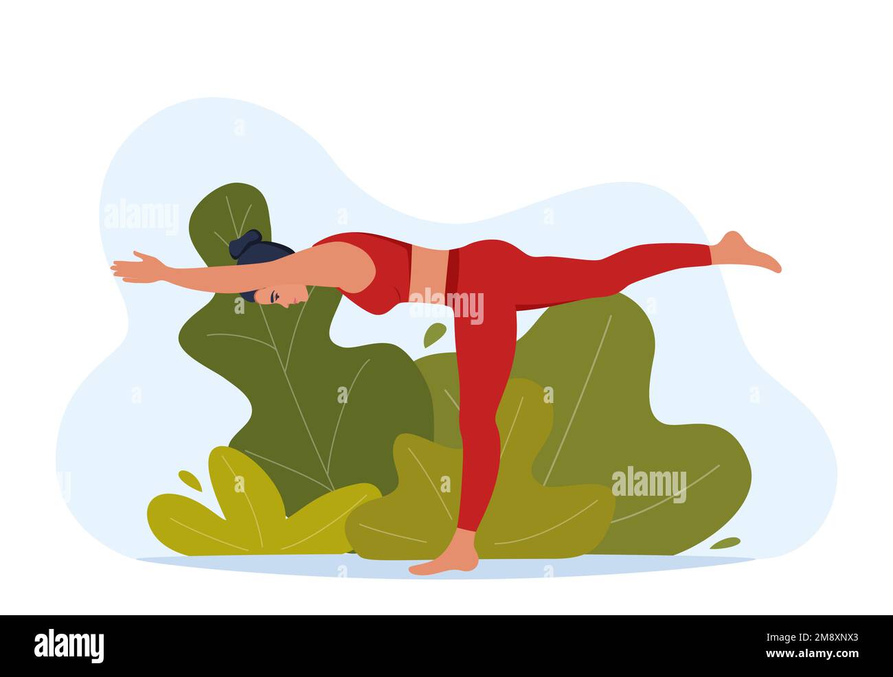Female character doing yoga exercises on fresh air. Outdoor yoga ...