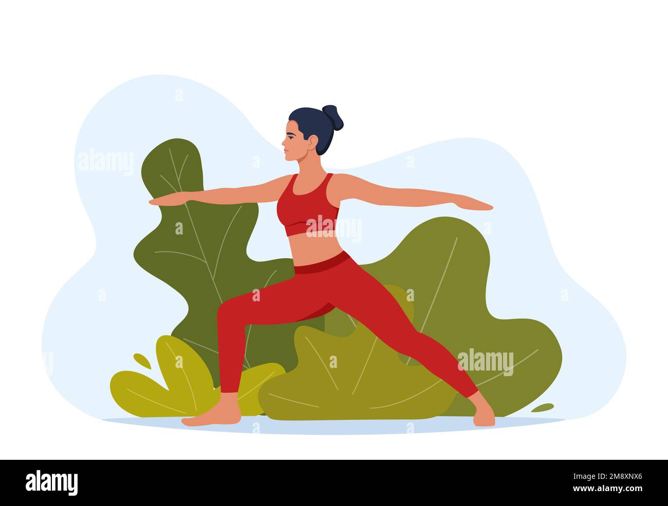 Female character doing yoga exercises on fresh air. Outdoor yoga ...