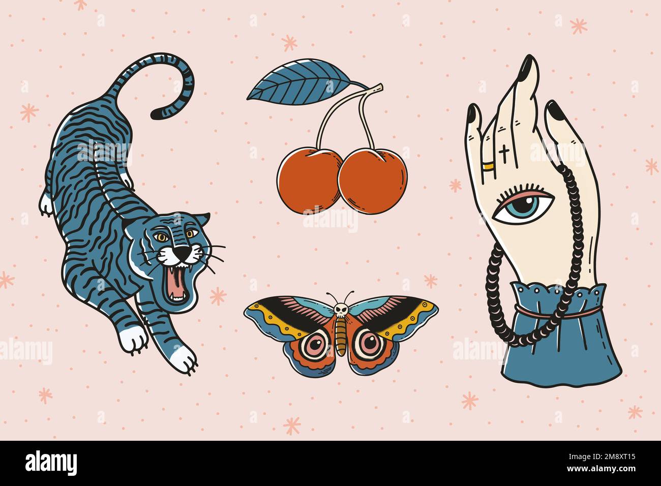 Retro beautiful tattoo design vector set Stock Vector Image & Art - Alamy