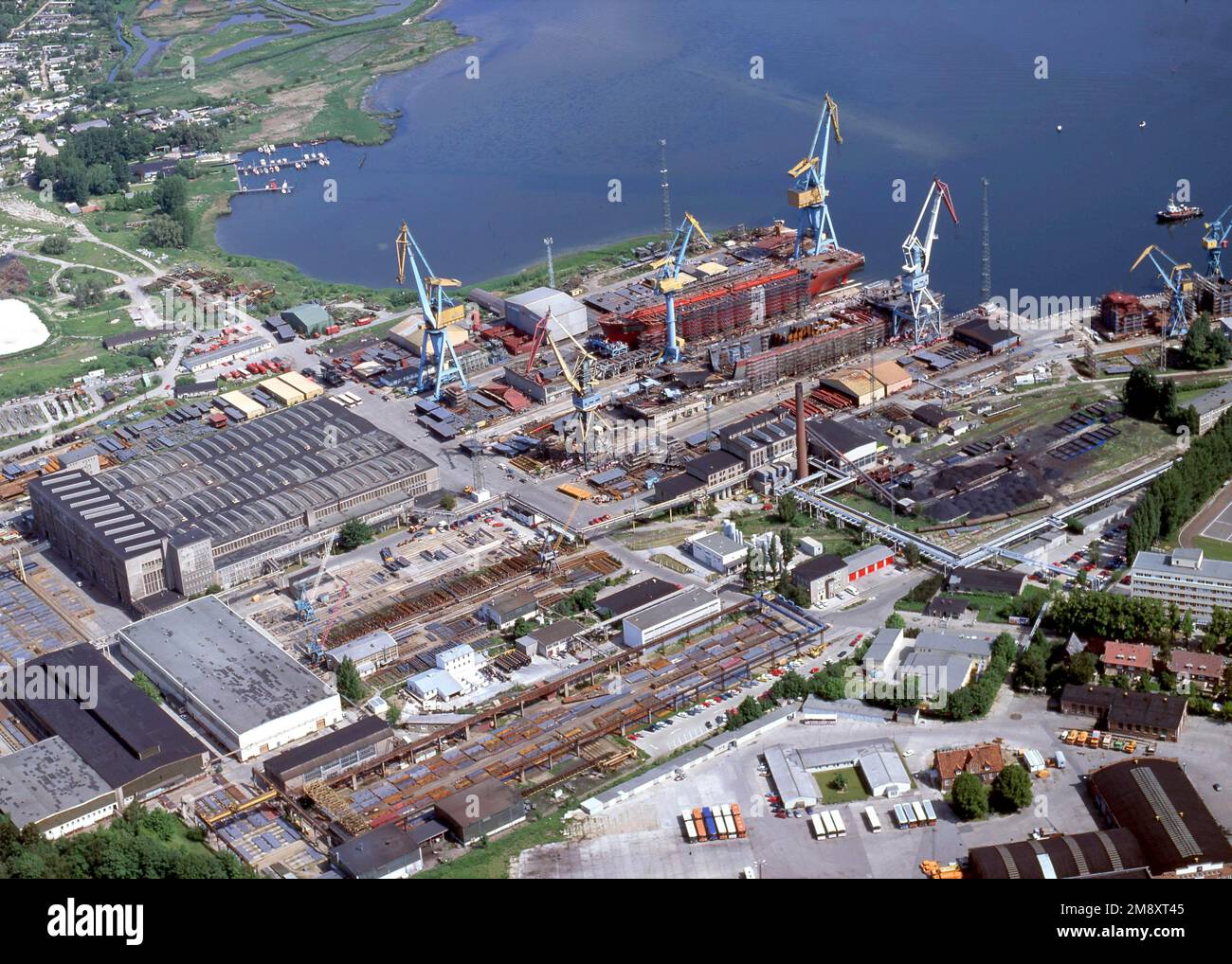 Historical aerial view of the shipyard in Wismar, Volkswerft, VEB ...