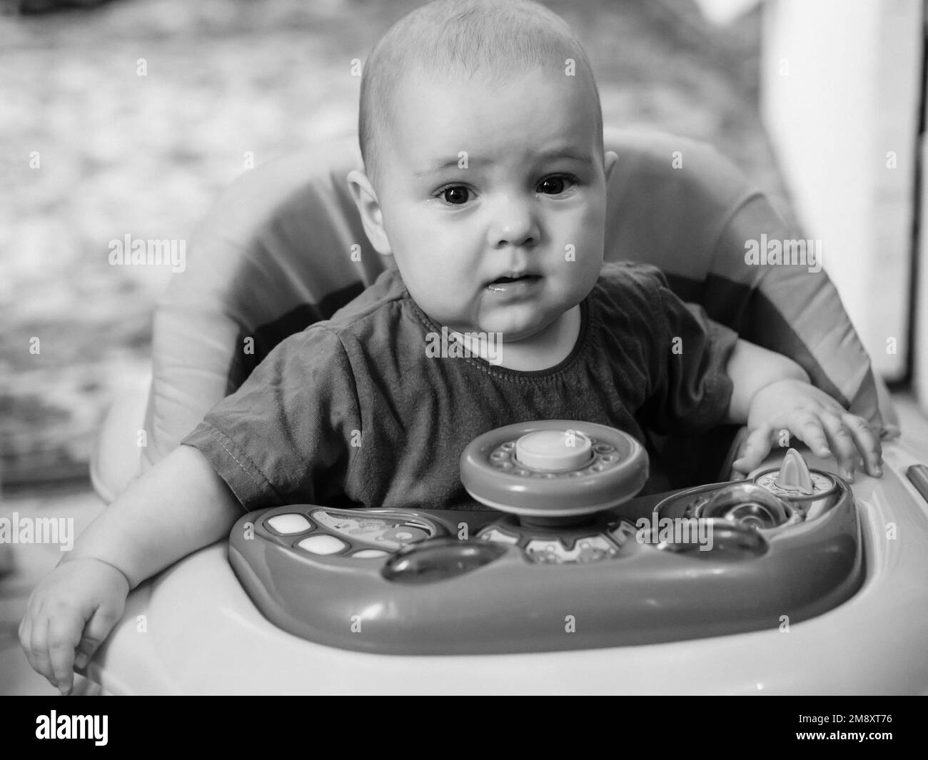 black and white close up portrait of baby boy child in Walker Stock ...
