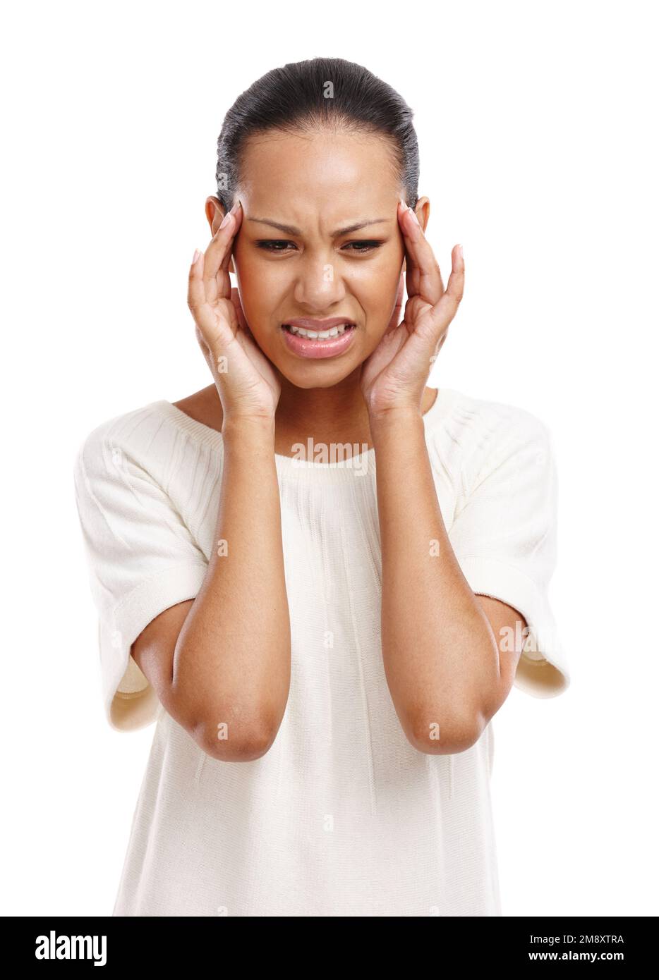 Black woman, headache and stress or mental health depression, fatigue ...