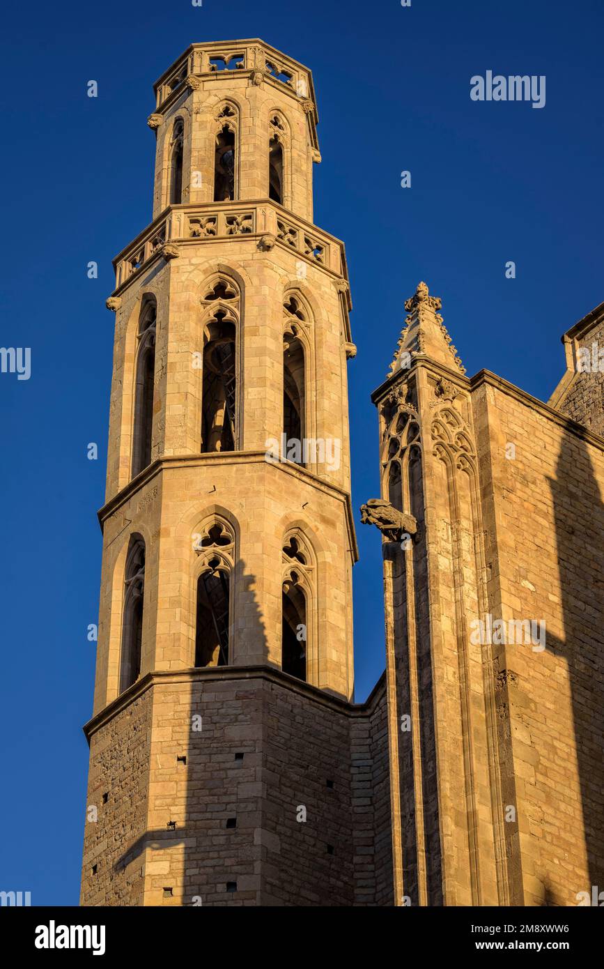 Bell tower of the Basilica of Santa Maria del Mar (Barcelona, Catalonia ...