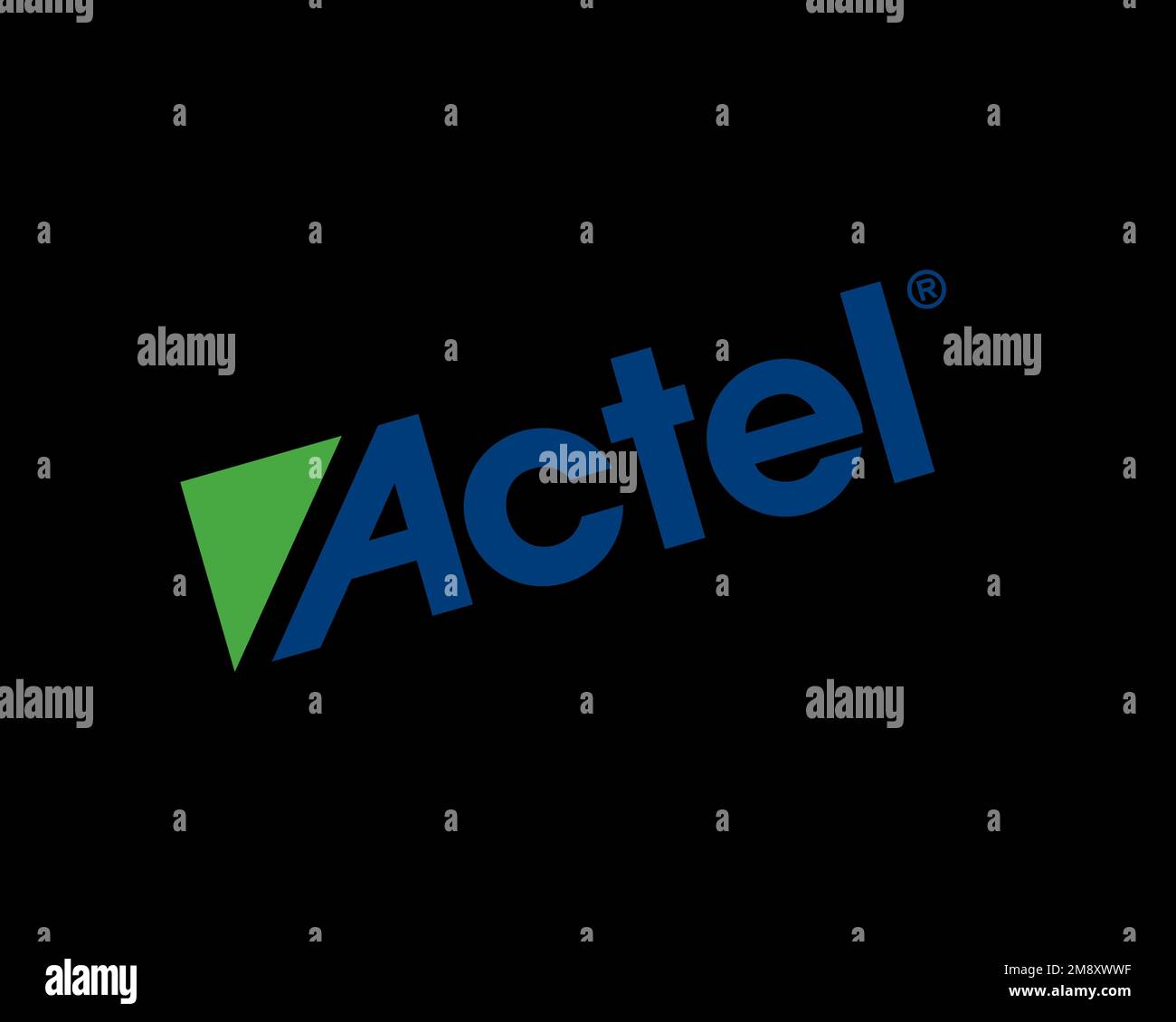 Actel, rotated logo, black background Stock Photo - Alamy