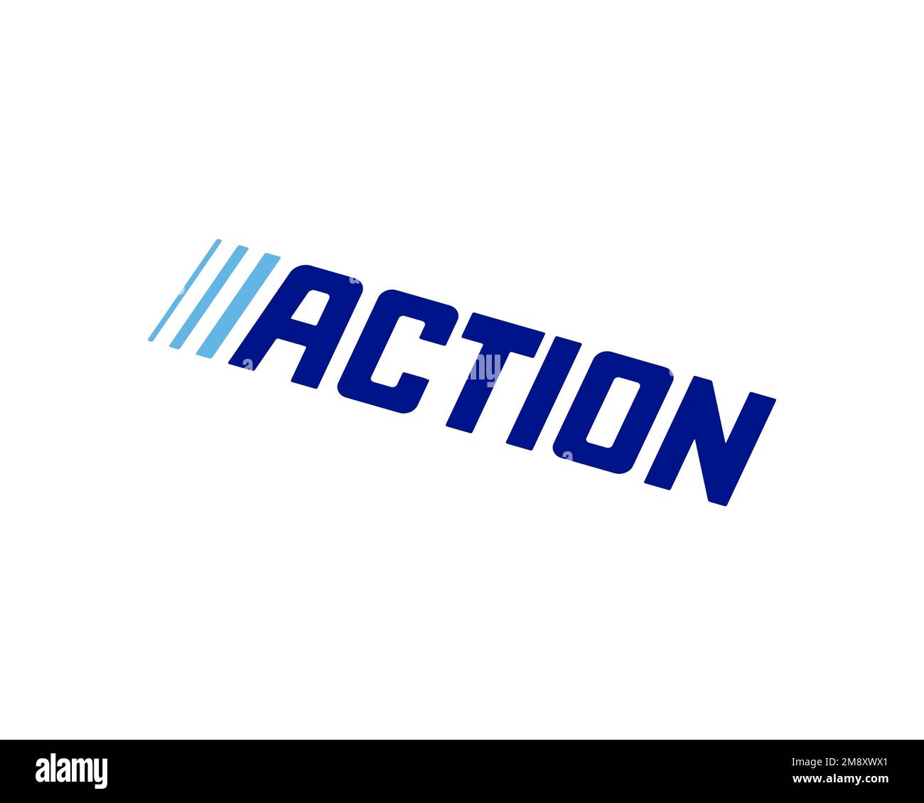 Action store, rotated logo, white background B Stock Photo - Alamy