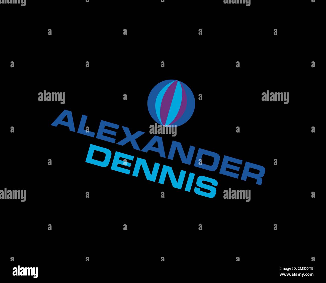 Alexander Dennis, rotated logo, black background B Stock Photo - Alamy