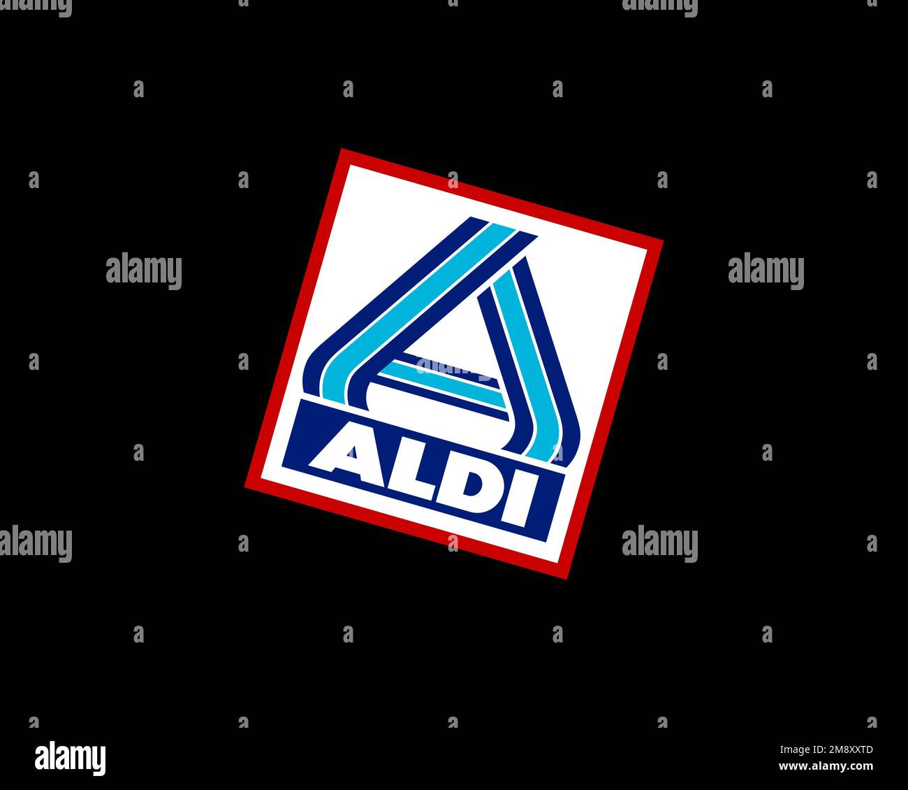 Aldi, rotated logo, black background B Stock Photo - Alamy