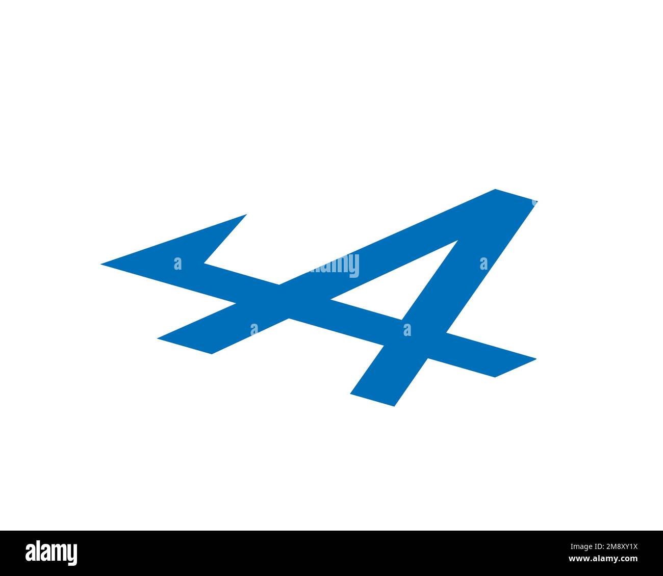 Alpine automobile, rotated logo, white background B Stock Photo - Alamy