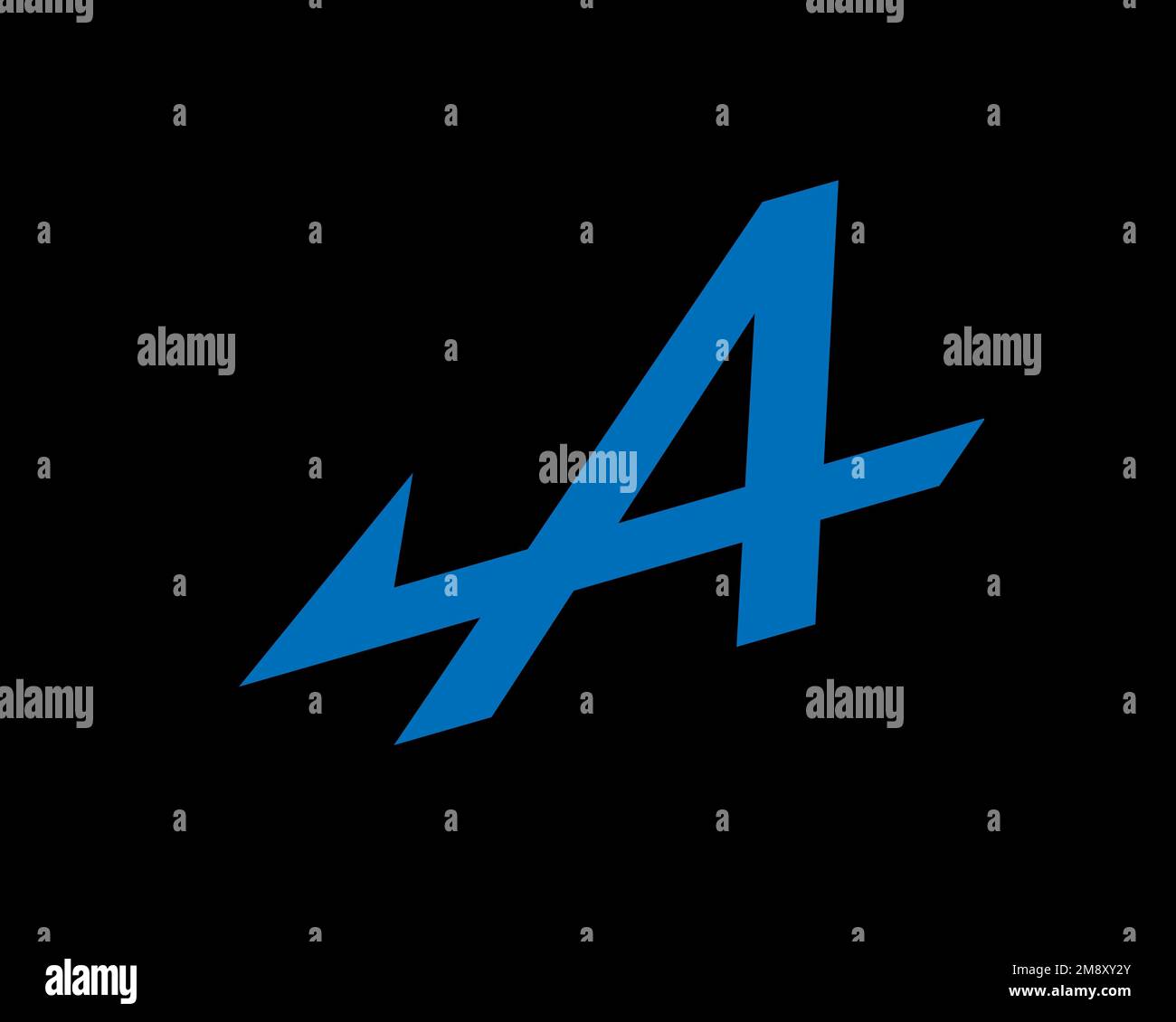 Alpine automobile, rotated logo, black background Stock Photo - Alamy