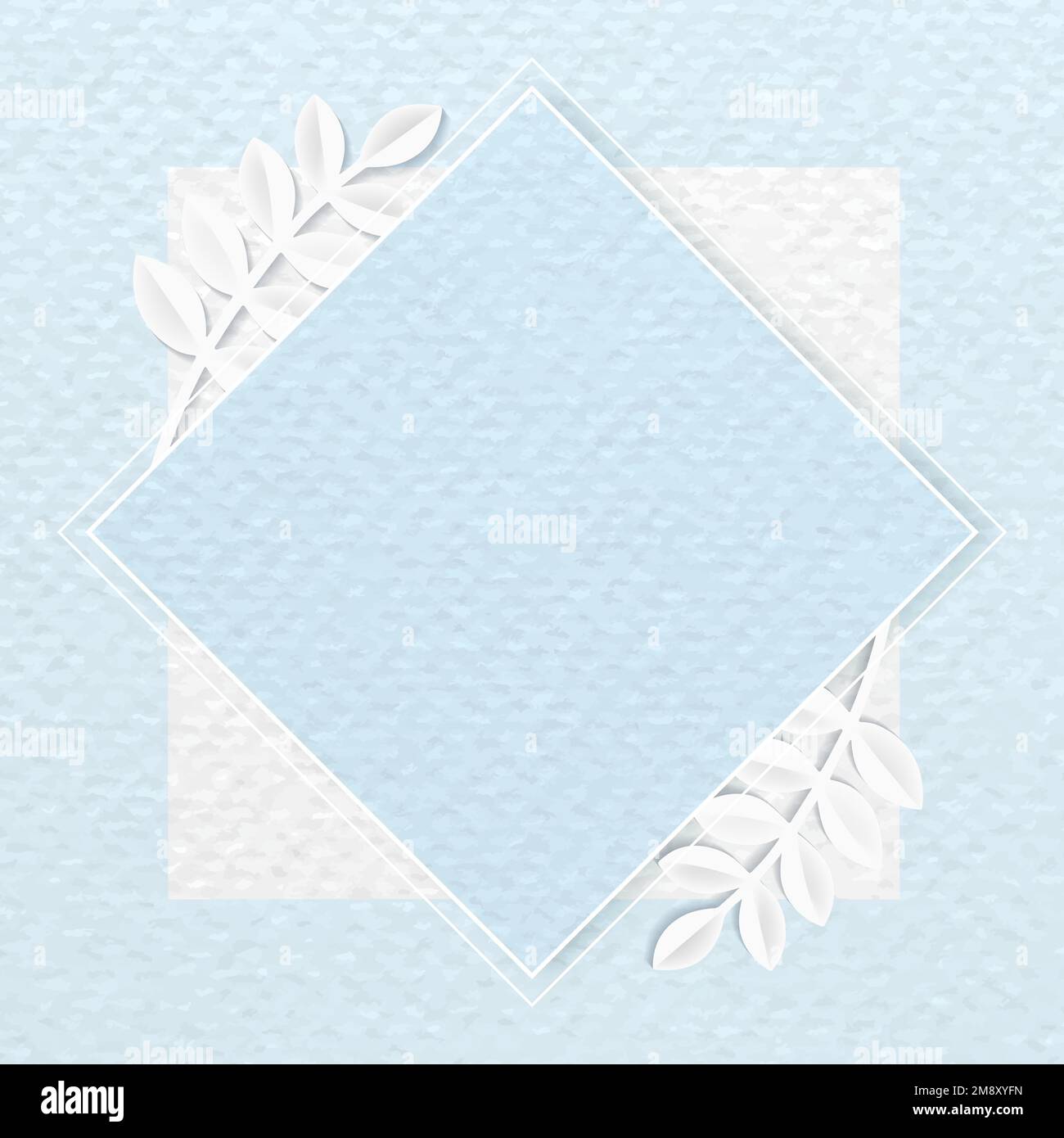 White rhombus frame on blue botanical patterned background vector Stock ...