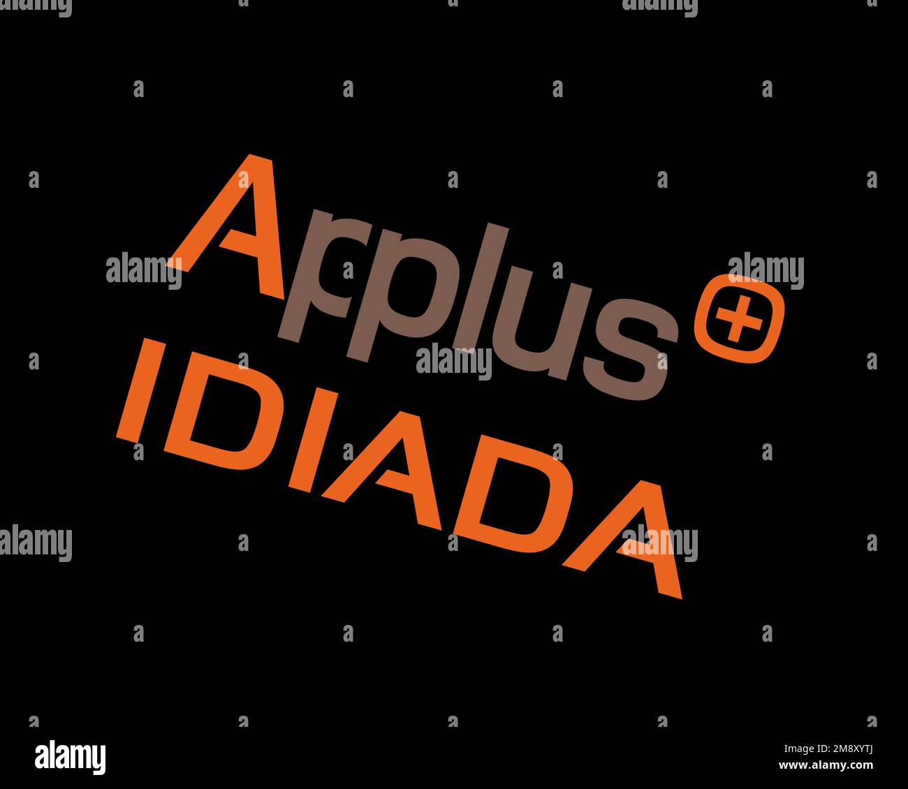 Applus+ IDIADA, rotated logo, black background B Stock Photo - Alamy