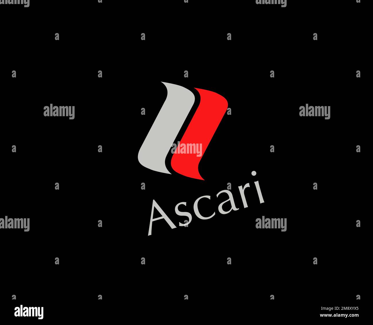 Ascari Automotive, rotated logo, black background Stock Photo - Alamy