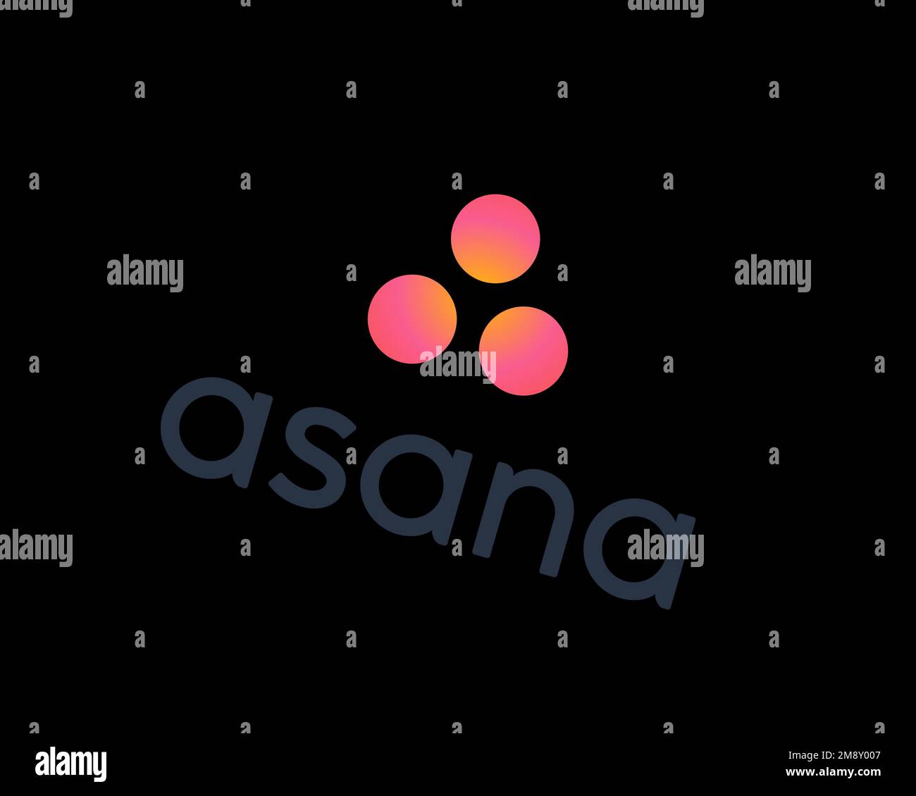 Asana software, rotated logo, black background B Stock Photo - Alamy