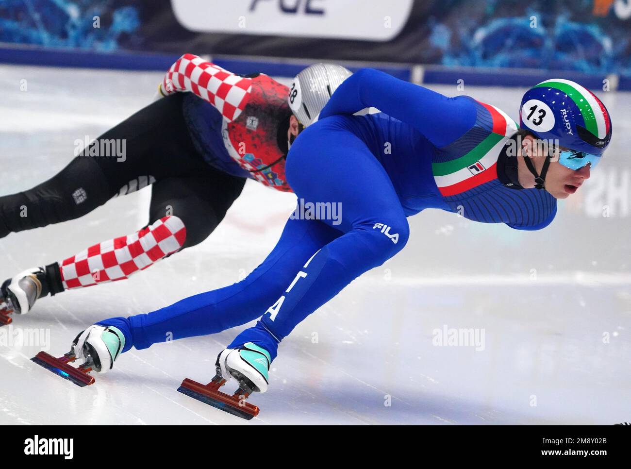 Thomas Nadalini (ITA) on the 1000m heat men during ISU European ...