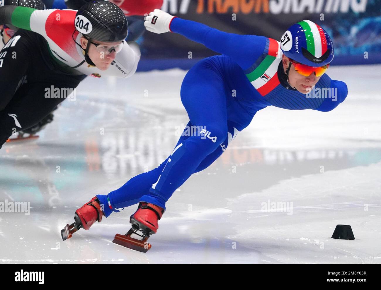 Pietro Sighel (ITA) on the 1000m heat men during ISU European Championships Short Track on ...