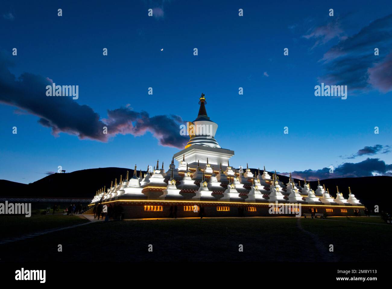 Blue Hour over Tibetan Choerten, Stupa Complex in Dabba, former Kham ...