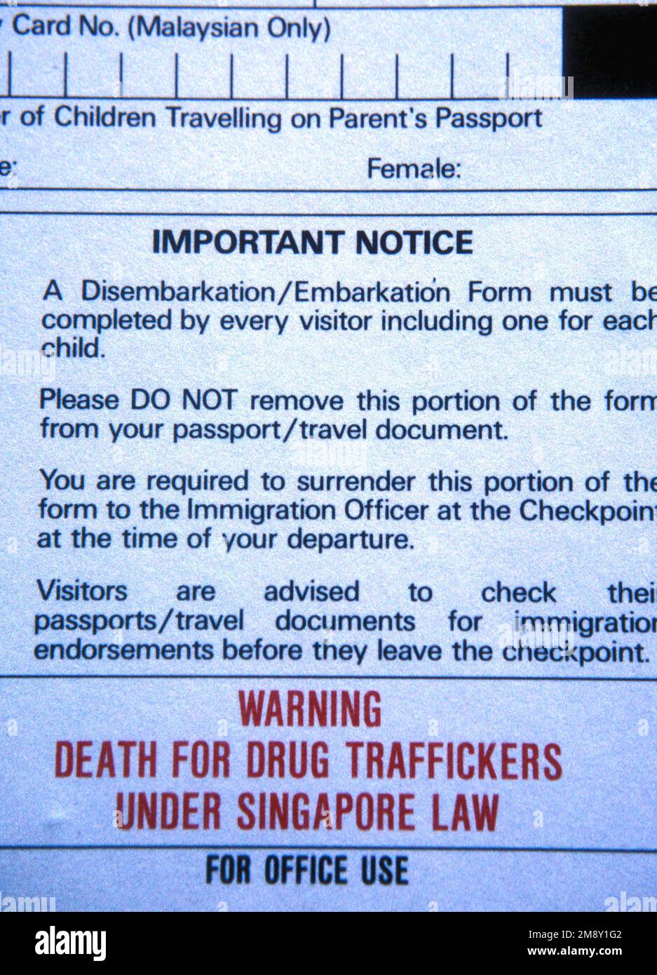 Official warning card against importing drugs into Singapore Stock ... Official warning card against importing drugs into Singapore Stock ...