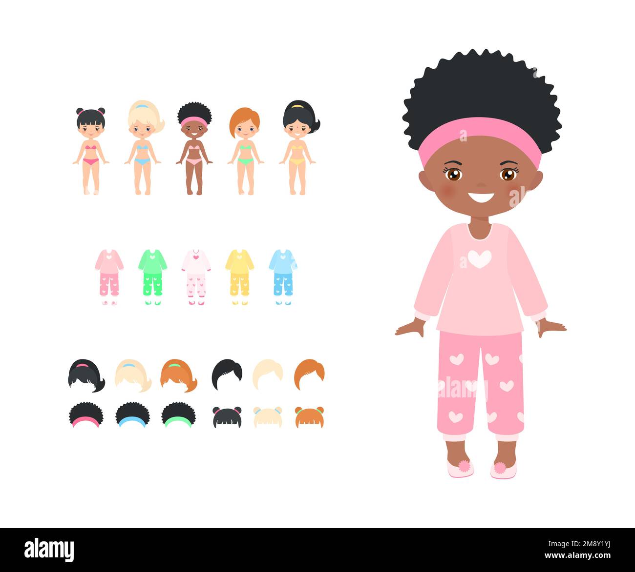 African American chibi girl dressed in pajamas. Dress up paper doll ...