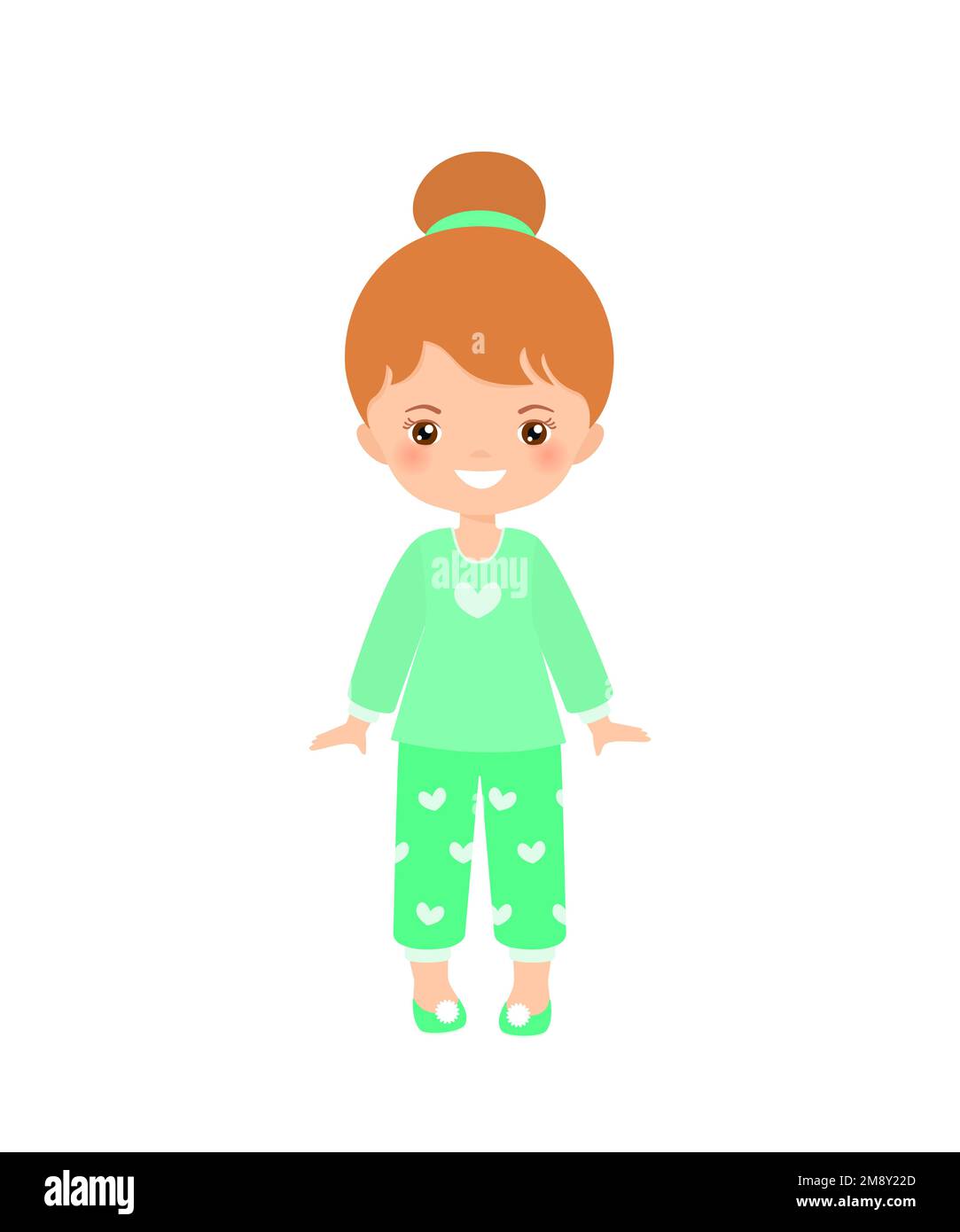 Chibi girl character dressed in green pajamas, isolated on white ...