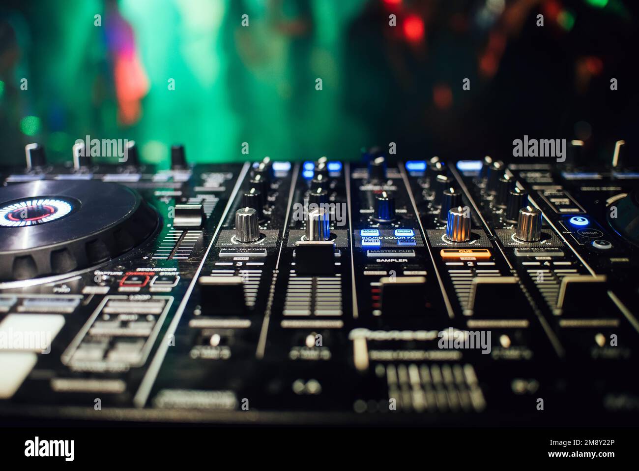 DJ controller panel on for professional music and sound mixing Stock ...