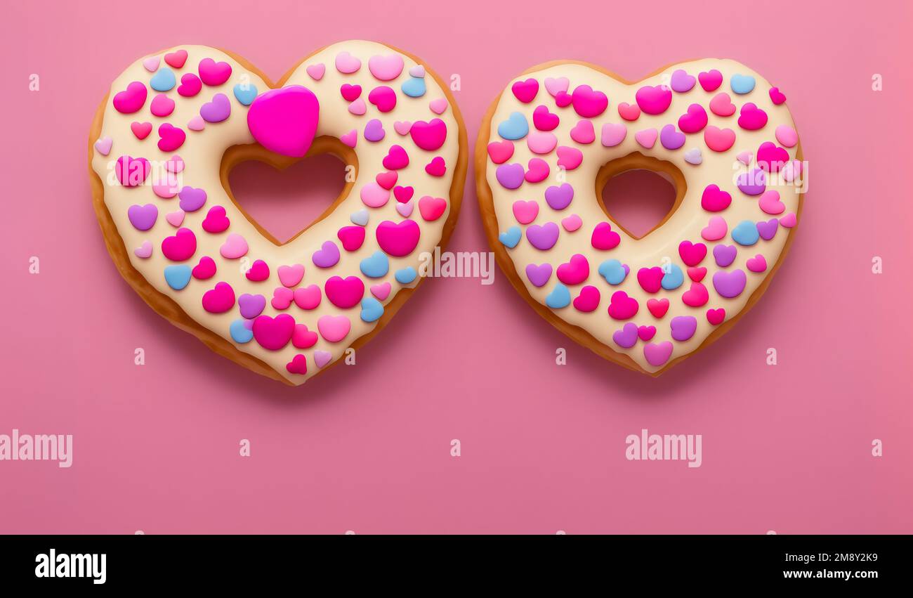 Valentine's Day heart shape pink donut with sprinkles on pink ...