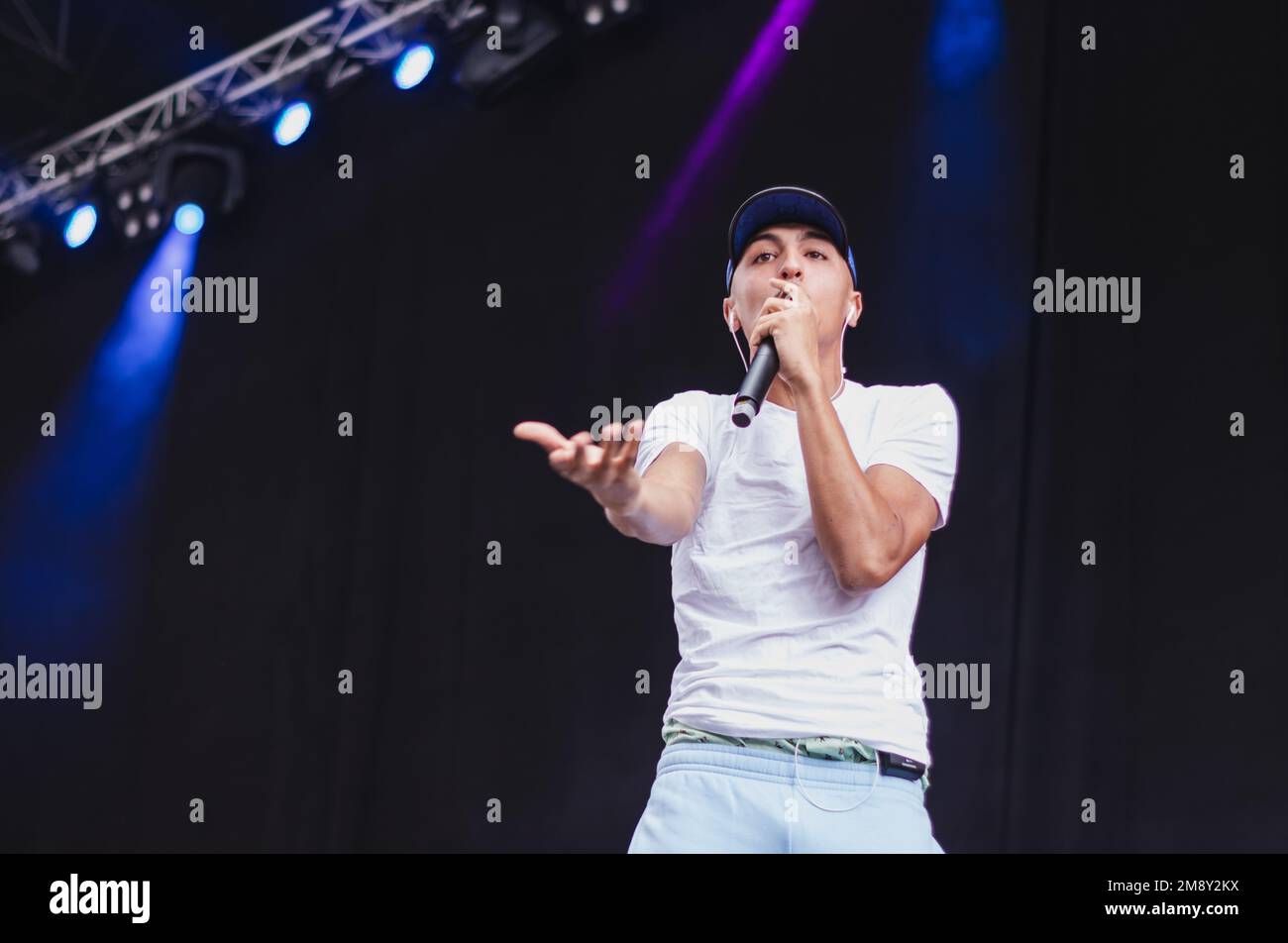 A low angle of rapper Morad performing at the 2021 Share Festival in ...
