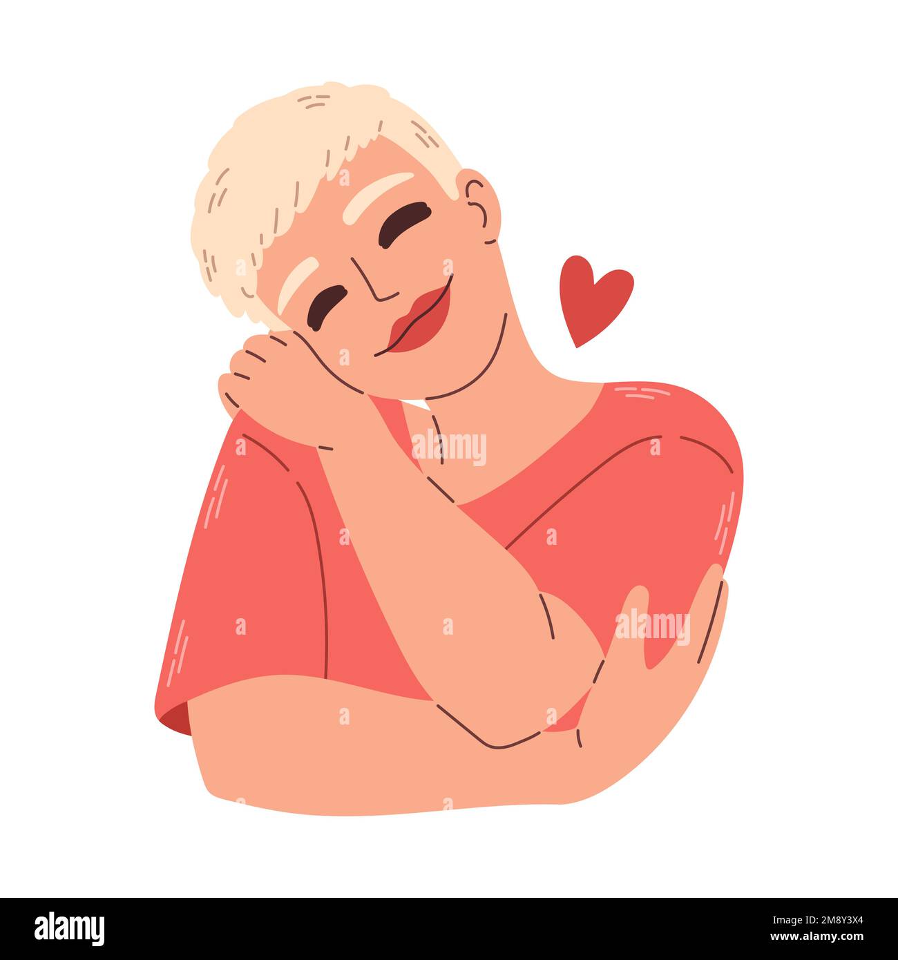 Love Yourself Woman Hugging Herself With Heart Love Your Body Concept