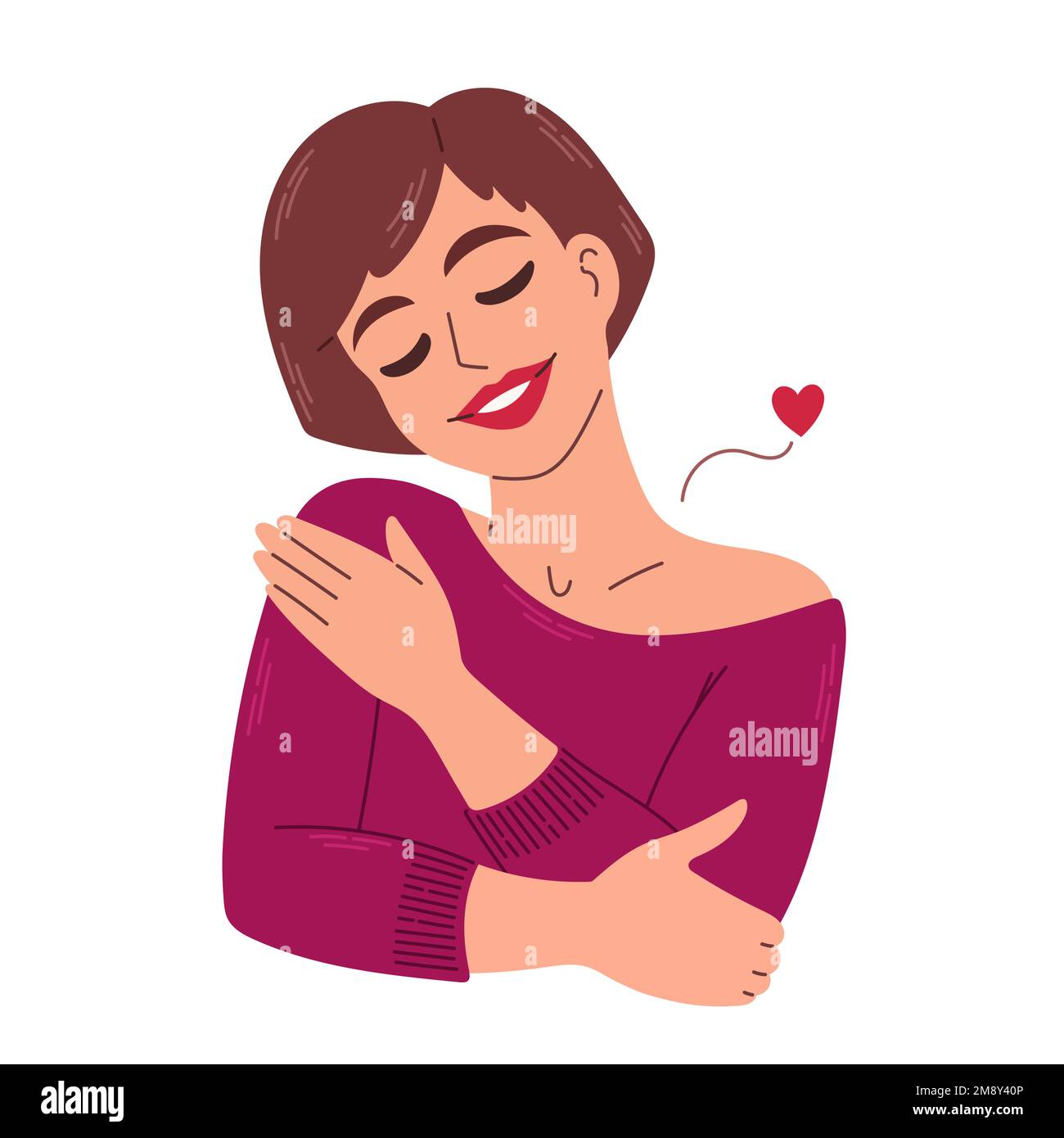 Love Yourself Woman Hugging Herself With Heart Love Your Body Concept