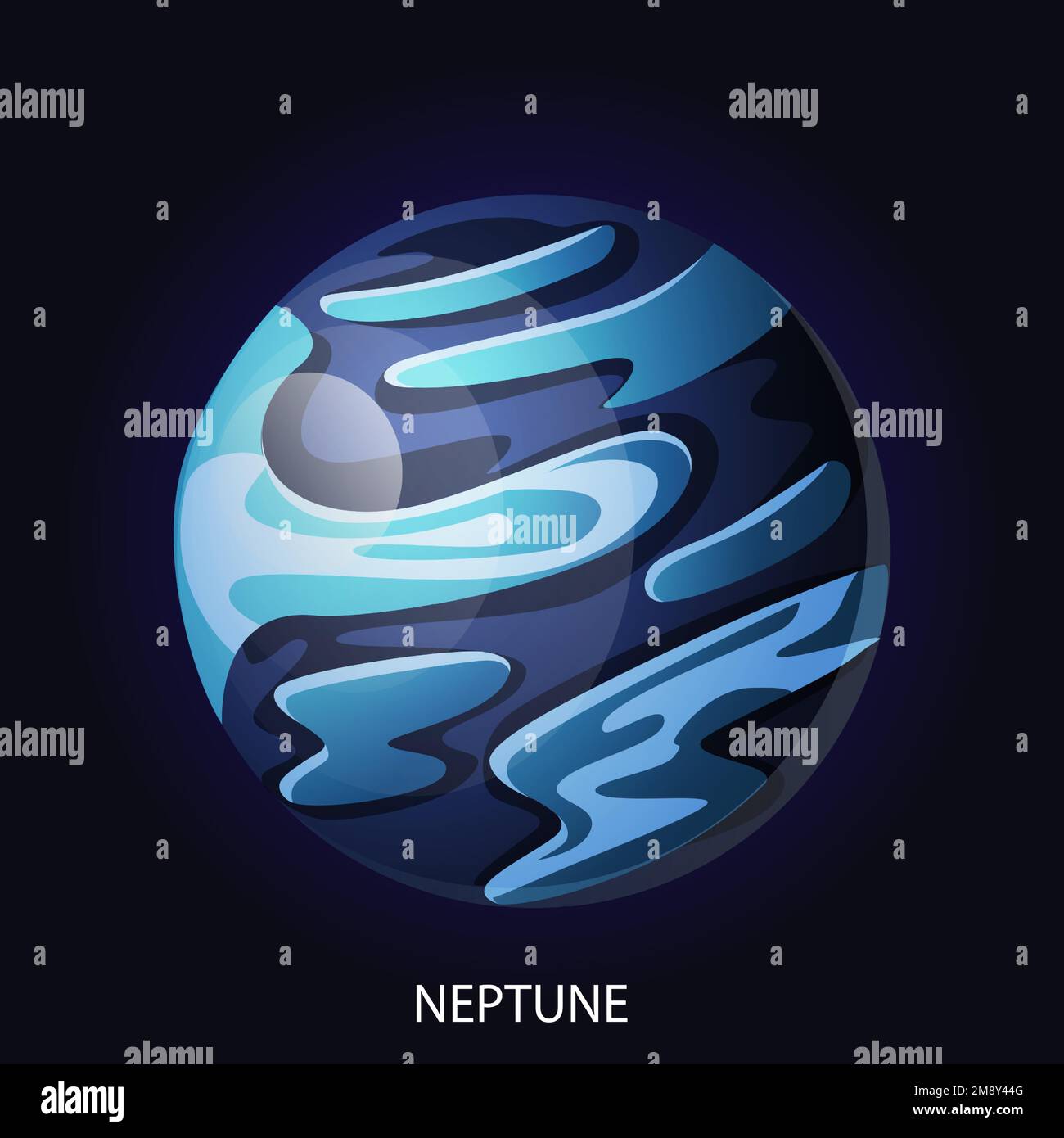 Planet Neptune 3D cartoon vector illustration. Spherical blue planet with illuminated surface ...