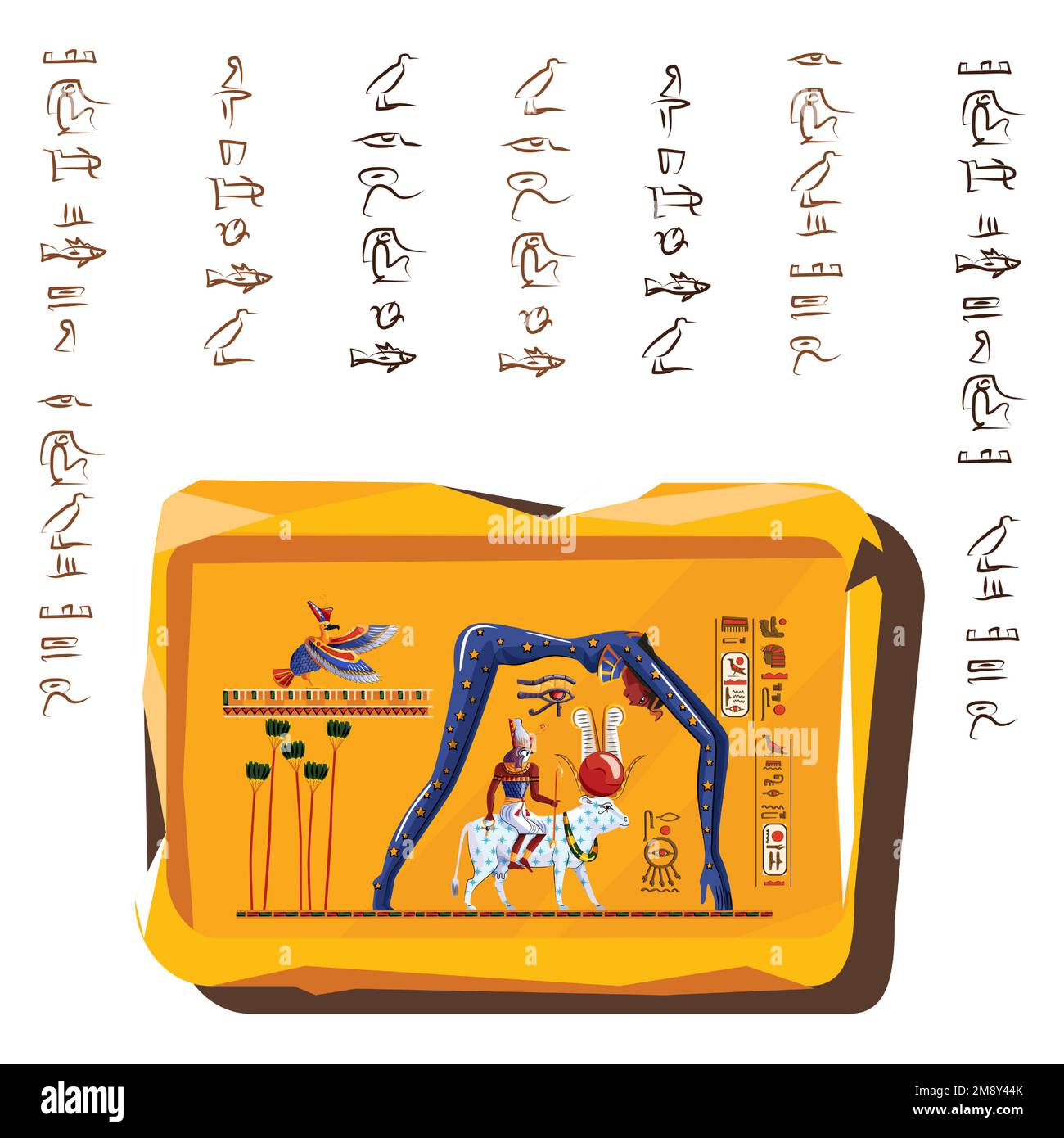 Ancient Egypt clay or stone plate cartoon vector with hieroglyphs and ...