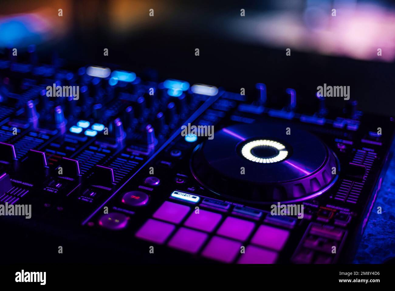 DJ mixer controller for mixing music in a nightclub at a party Stock ...