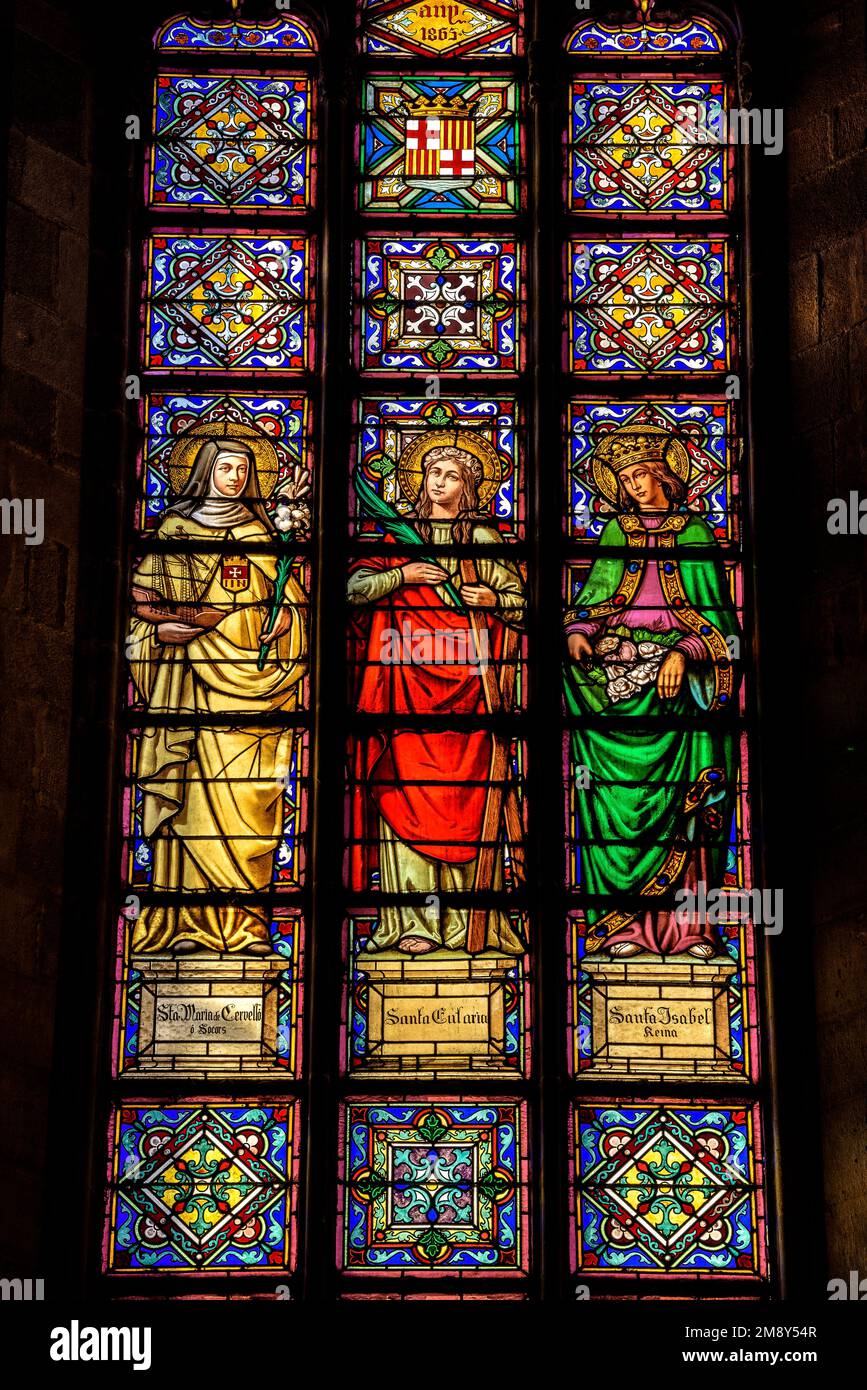 Stained glass windows of the Basilica of Santa Maria del Mar (Barcelona ...