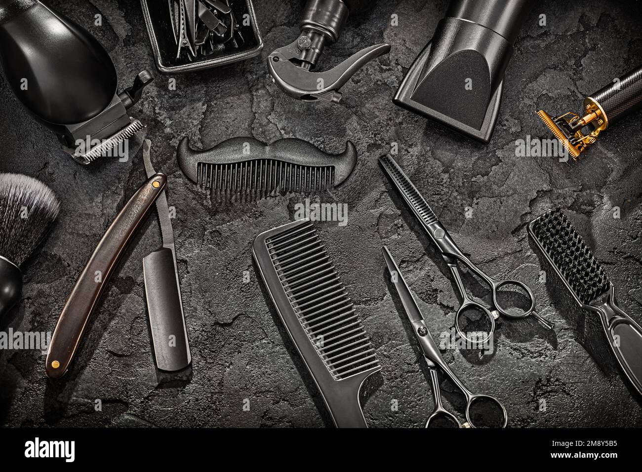 Big Set Of Professional Black Barber Tools. Barber Shop. Hairdresser ...