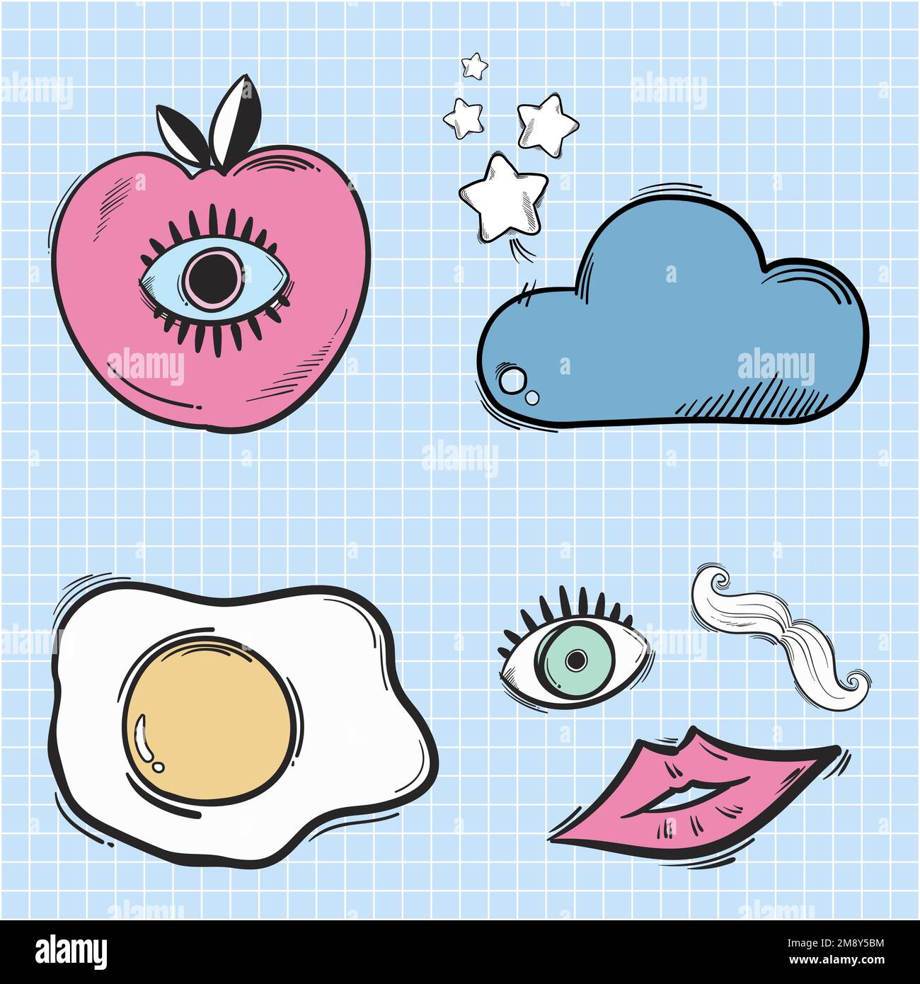 Funky doodle cartoon sticker vector Stock Vector Image & Art - Alamy