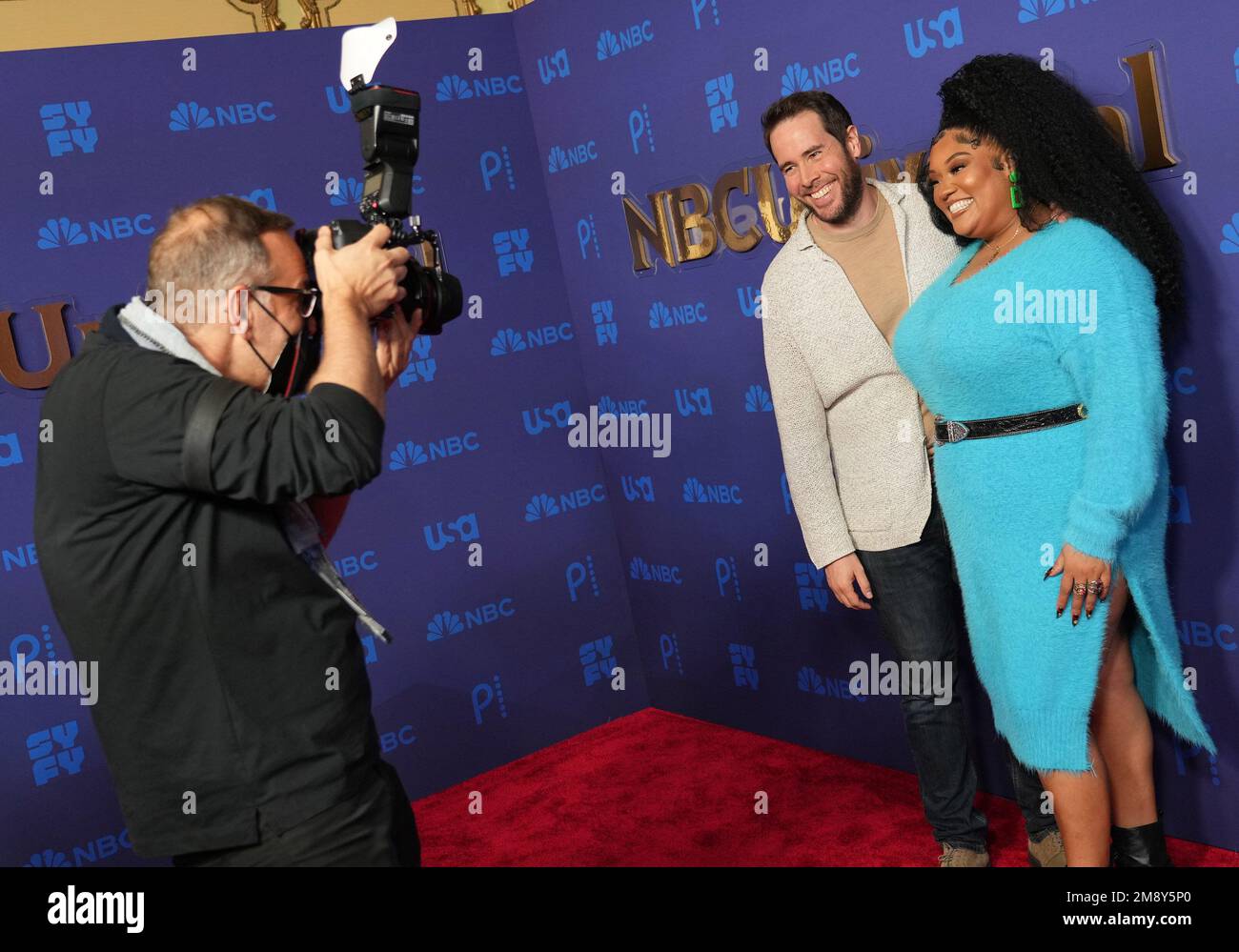 (L-R) Jon Barinholtz and X Mayo at the 2023 NBCUNIVERSAL Press Tour ...