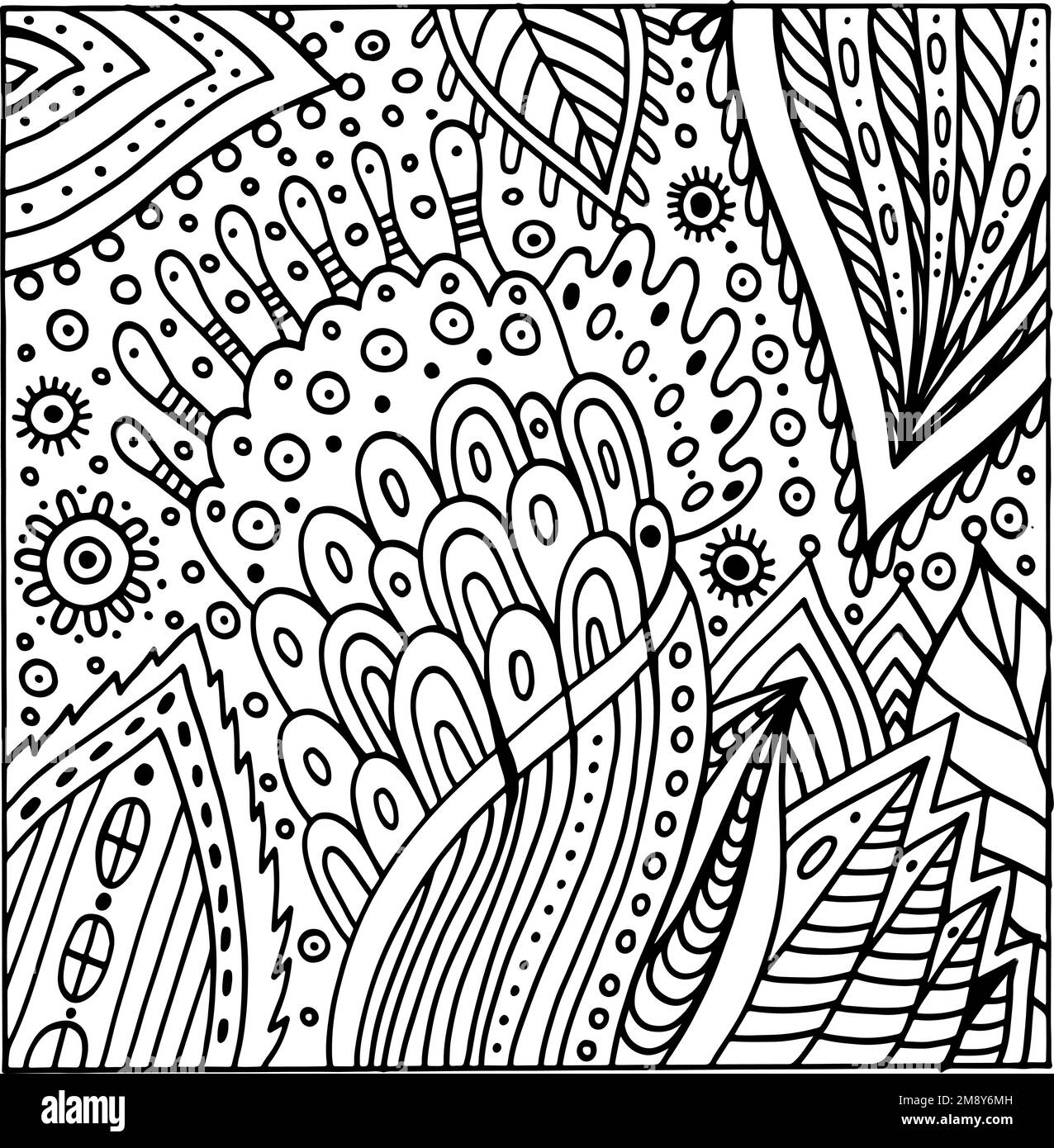 Floral detailed doodle ornament with botanical patterns and wildflowers ...