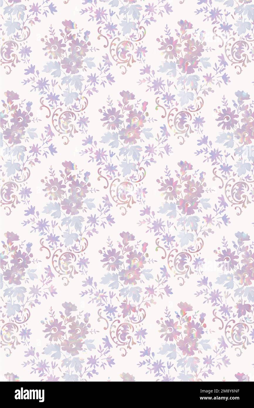 Vintage holographic floral vector pattern remix from artwork by William ...