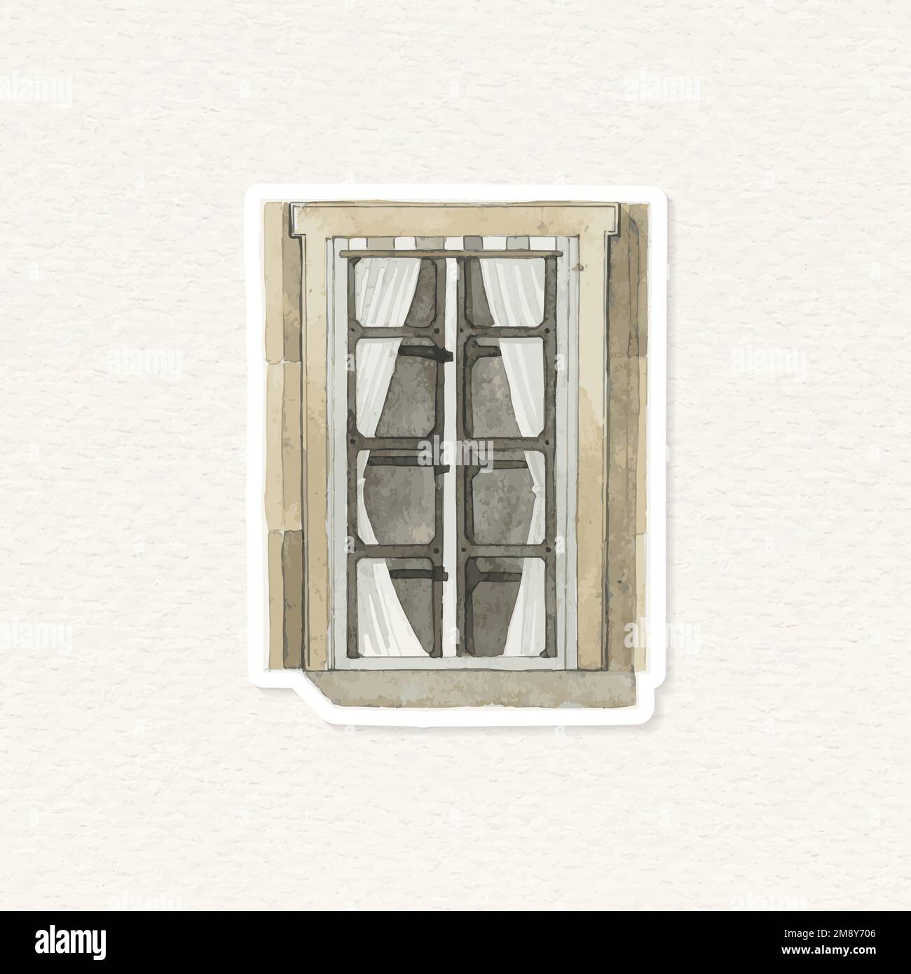 Vector watercolor vintage European window architectural painting Stock ...