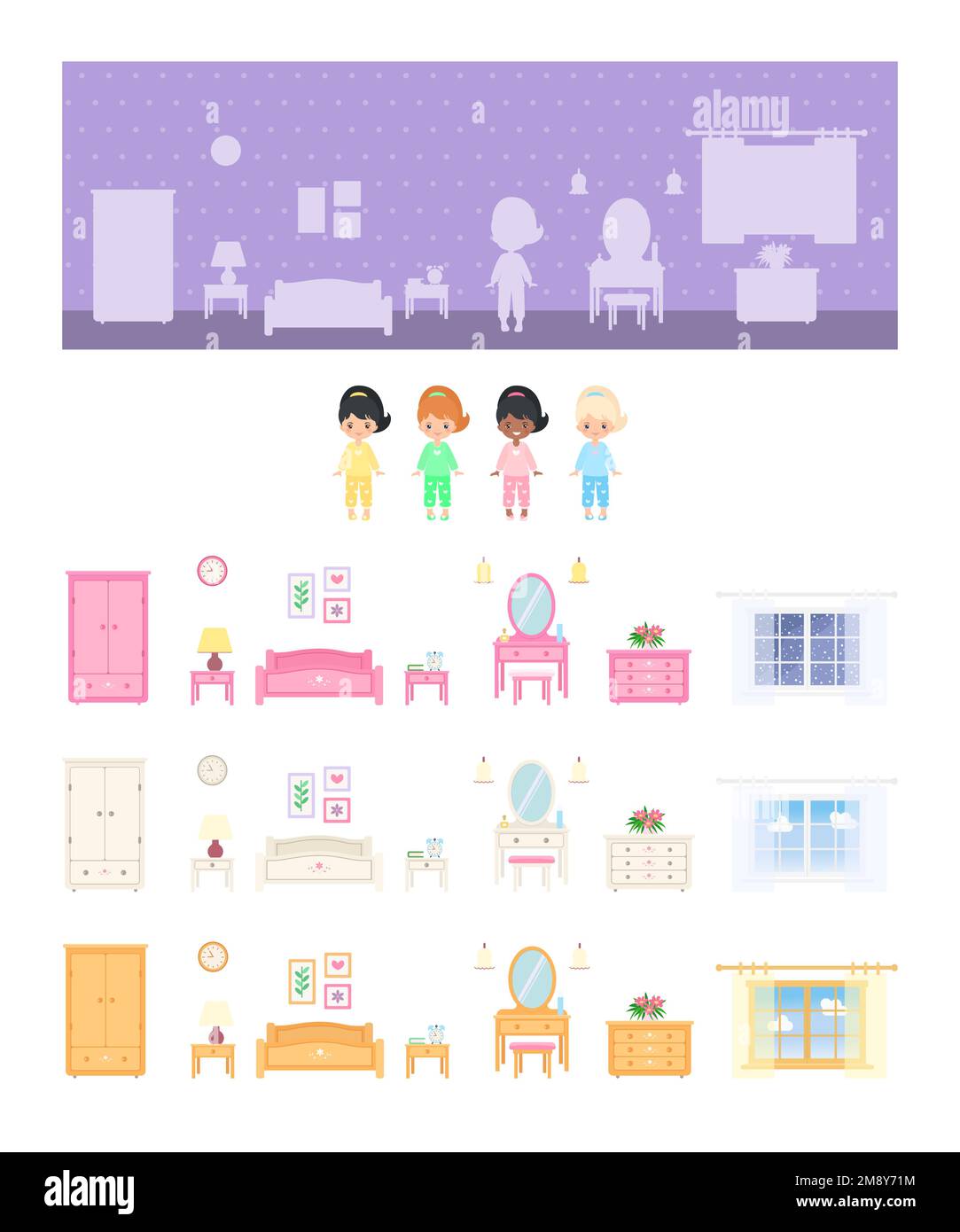 Shadow matching game. Create your interior. Dollhouse interior concept ...
