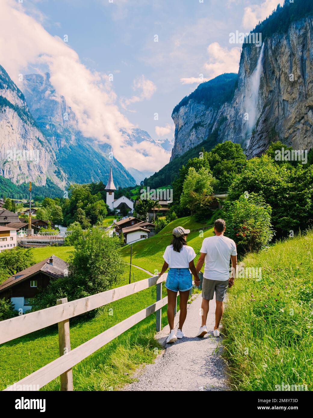Lauterbrunnen valley,village Lauterbrunnen, Staubbach Fall, and ...