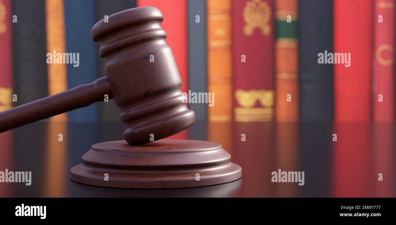 Lawyer office. Wooden judge gavel on different law book background ...